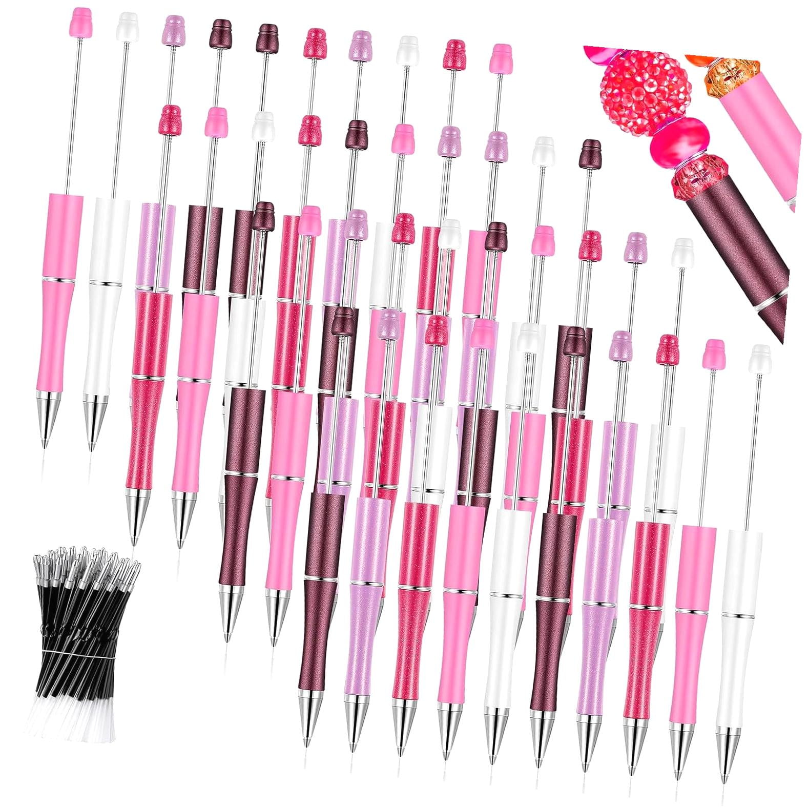 Hyjoy 100 Pieces Plastic Beadable Pen Bulk Kit 50 Bead Ballpoint Shaft Black Ink Beaded with 50 ...