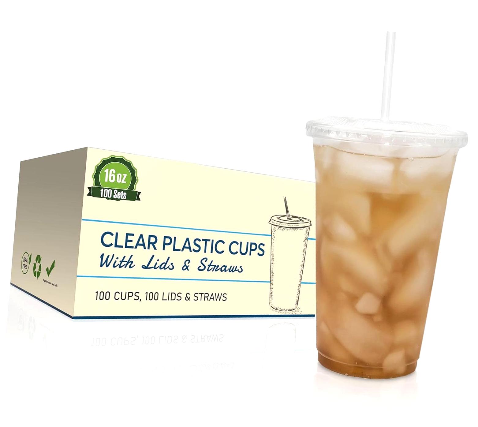 Hyjoy 100 Sets of 16oz Clear Plastic Cups with and Straws, Perfect for ...