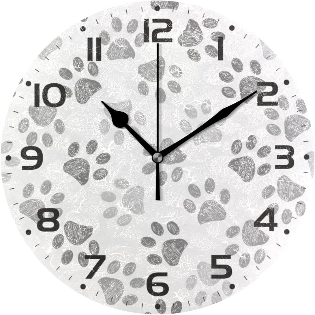 Hyjoy 10in Cat Paw Dog Paw Wall Clock Silent Non Ticking Round Clock ...