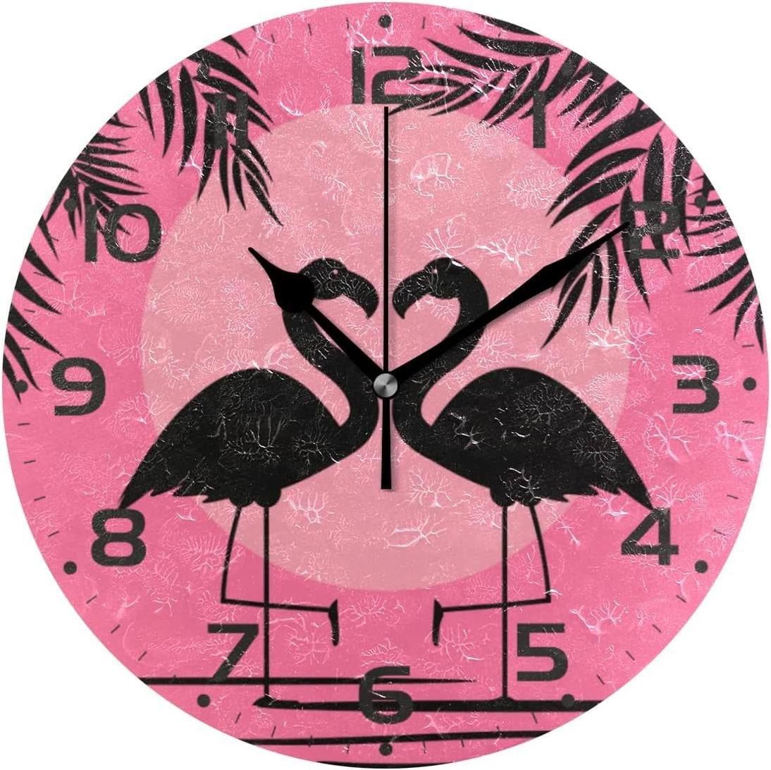Hyjoy 10in Cute Pink Flamingo Wall Clock Silent Non Ticking Round Clock ...