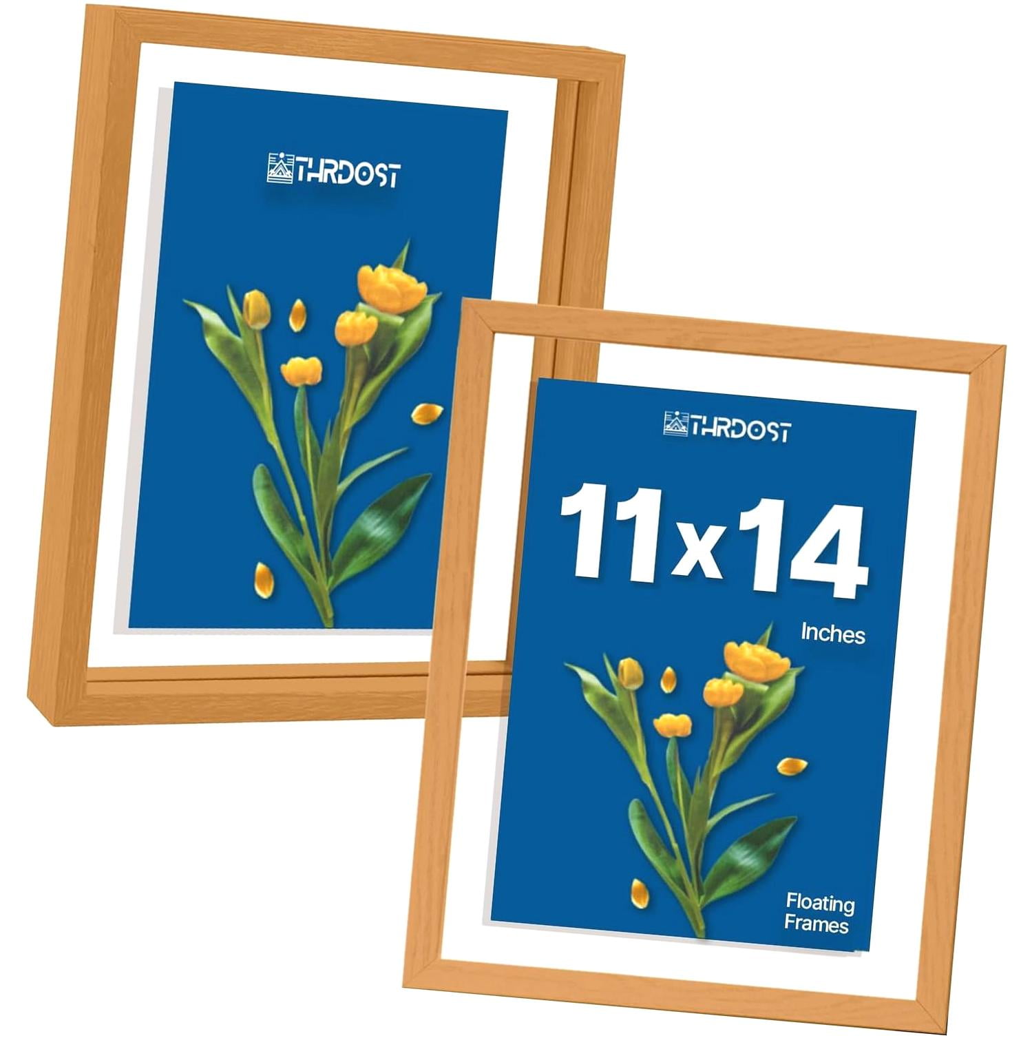 Hyjoy 11x14 Floating Picture Pair – Solid Wood Frame with Tempered ...