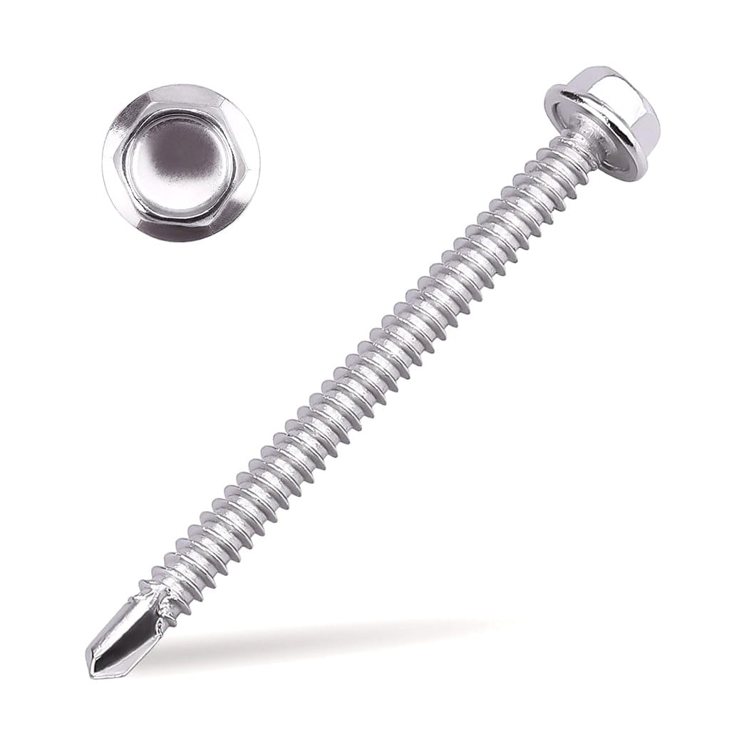 Hyjoy #12 2-1/4 Inch (50 pieces) Washer Self-Tapping Screws, 410 Steel Metal Sheet Screws, Self ...