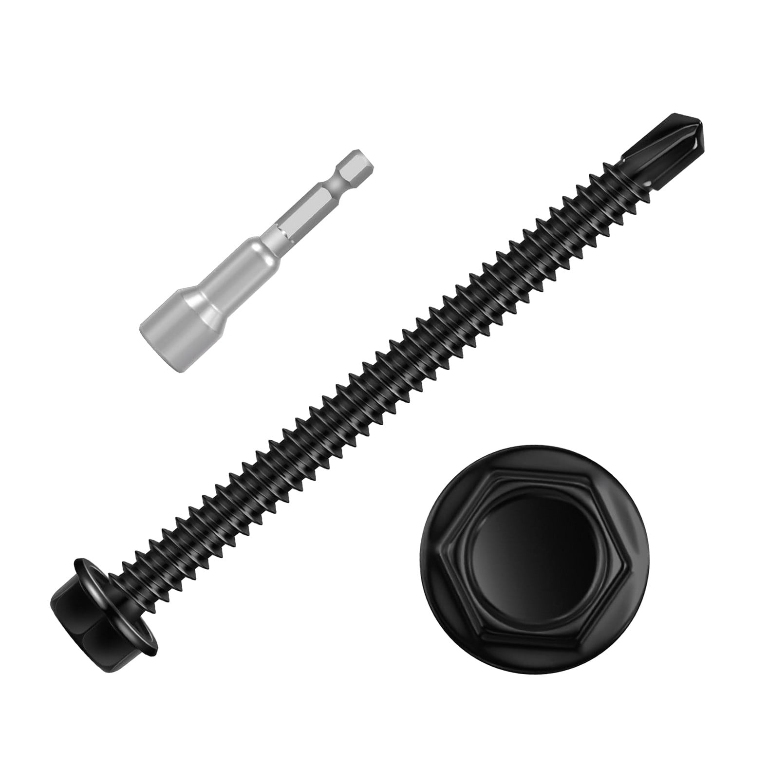 Hyjoy #12 3 Inch Hex Washer Sheet Metal Screws, Self-Tapping Screws ...