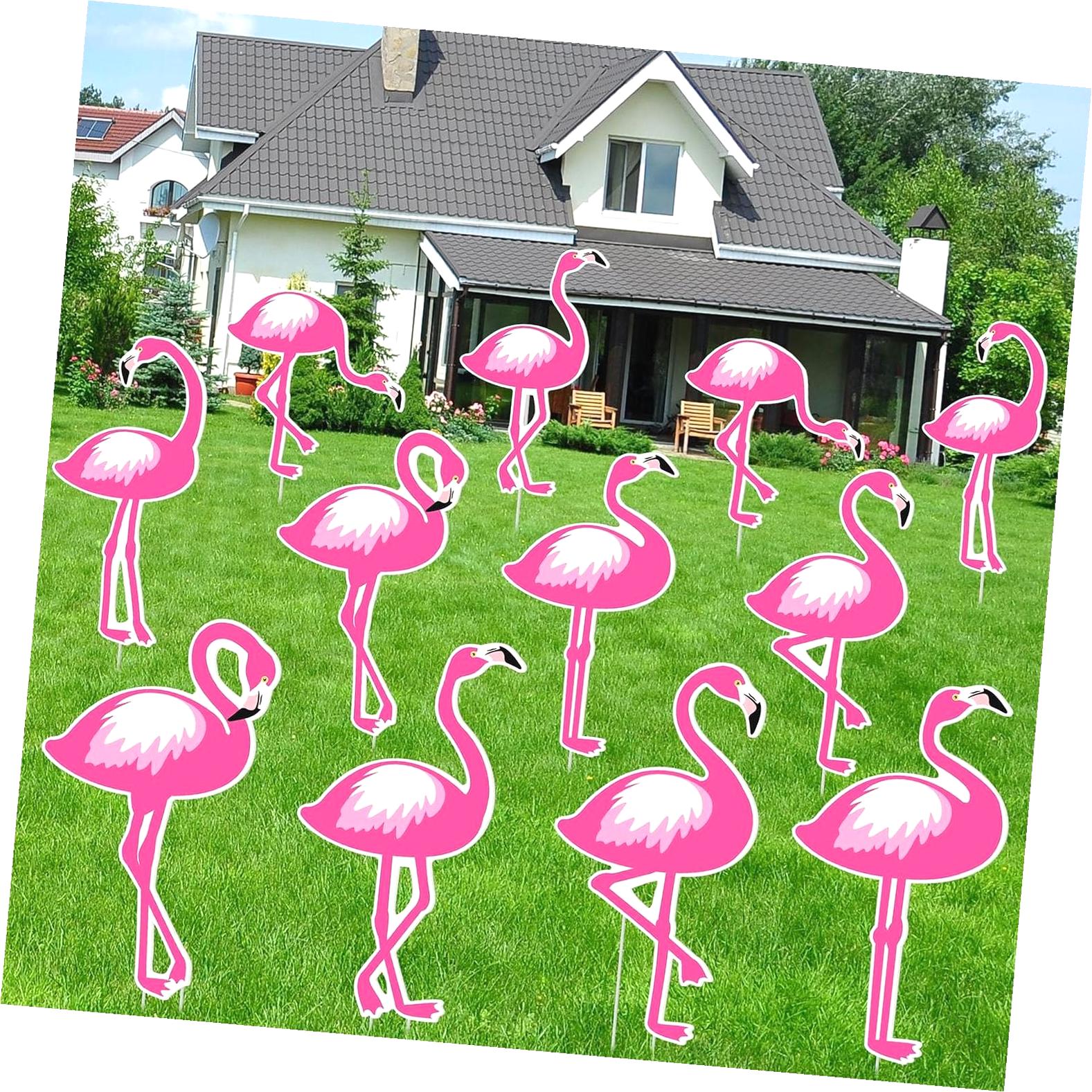 Hyjoy 12 Pack Flamingo Yard Signs with Stakes Flamingo Stakes Lawn ...
