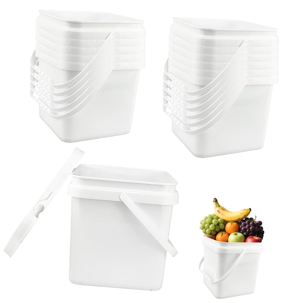 Hyjoy 12 Pcs 1 Gallon Square Bucket with Lid Plastic 5L Stackable ...