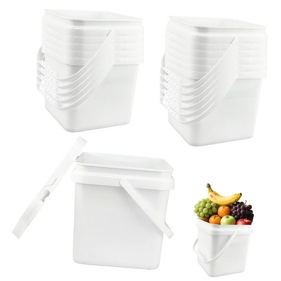 Hyjoy 12 Pcs 1 Gallon Square Bucket with Lid Plastic 5L Stackable ...