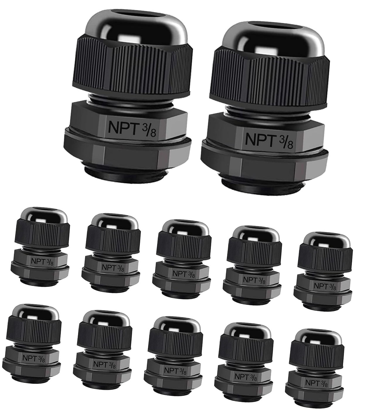 Hyjoy 12 Pcs 3/8" NPT Cable Glands Nylon PA66, IP68 Strain Cord Grips ...