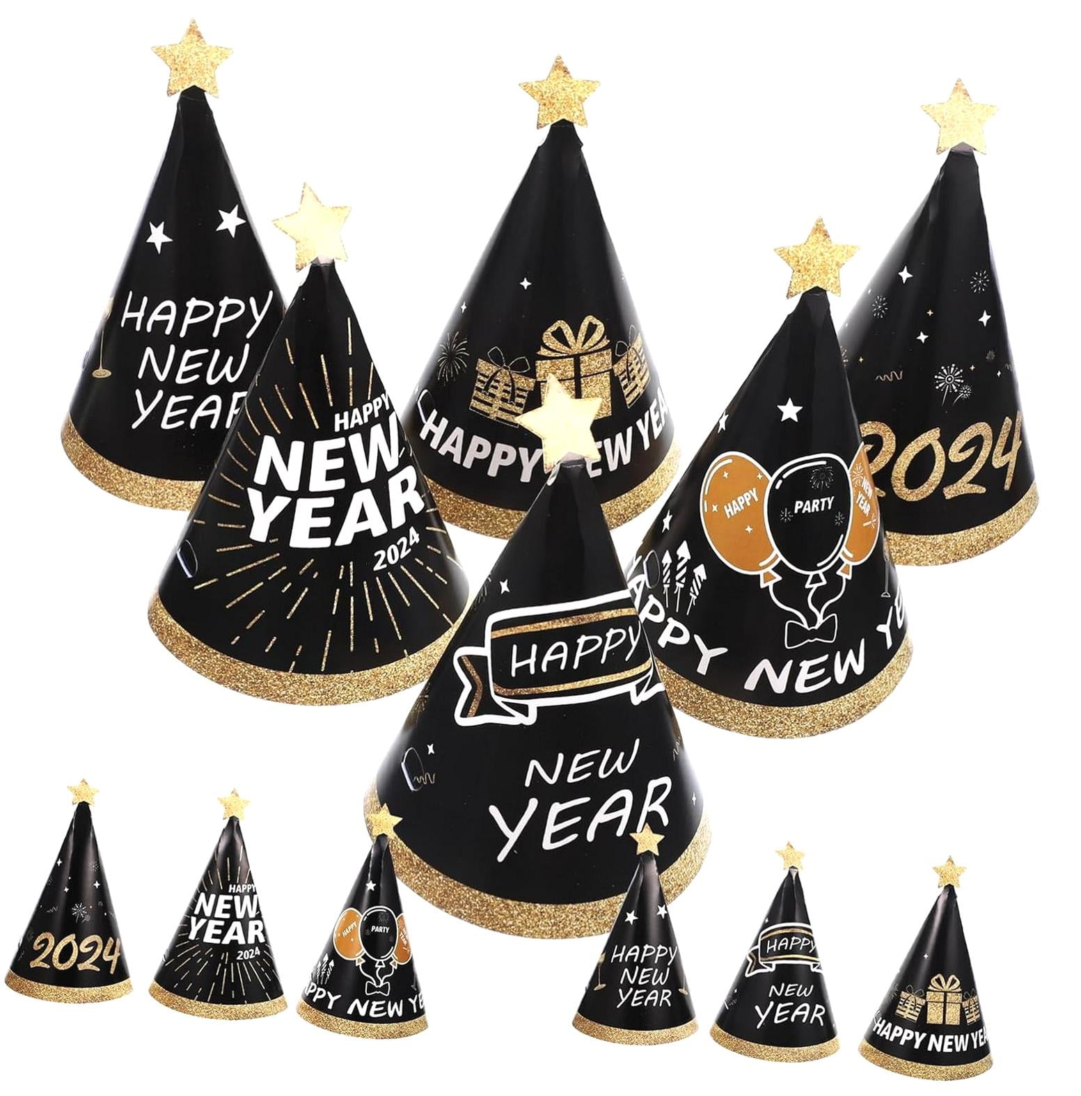 Hyjoy 12-Piece New Year Party Cone Hats, Lightweight and Festive ...
