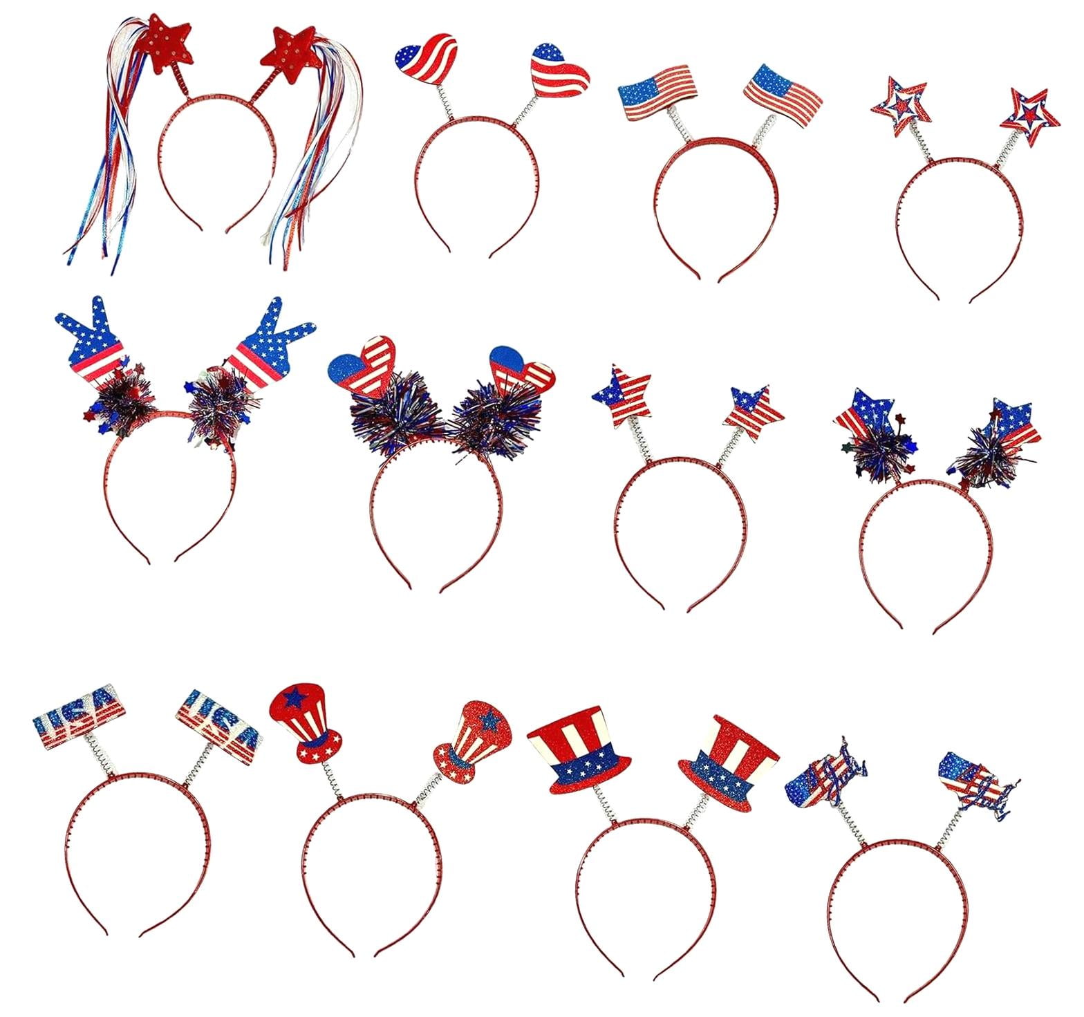 Hyjoy 12 Piece Patriotic Headband Set, Memorial Day Headbands for 4th ...