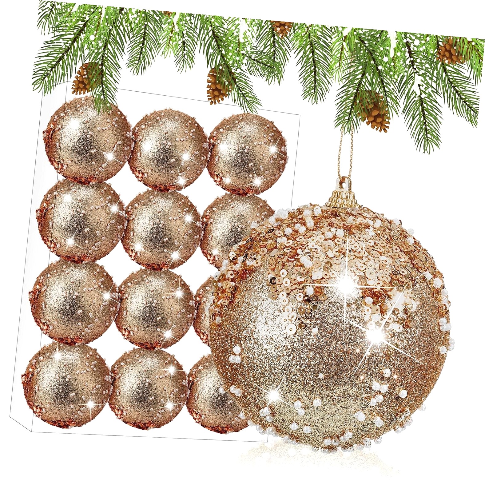 Hyjoy 12 Pieces 3 Inch Christmas Ornaments Glitter Sequin Balls ...