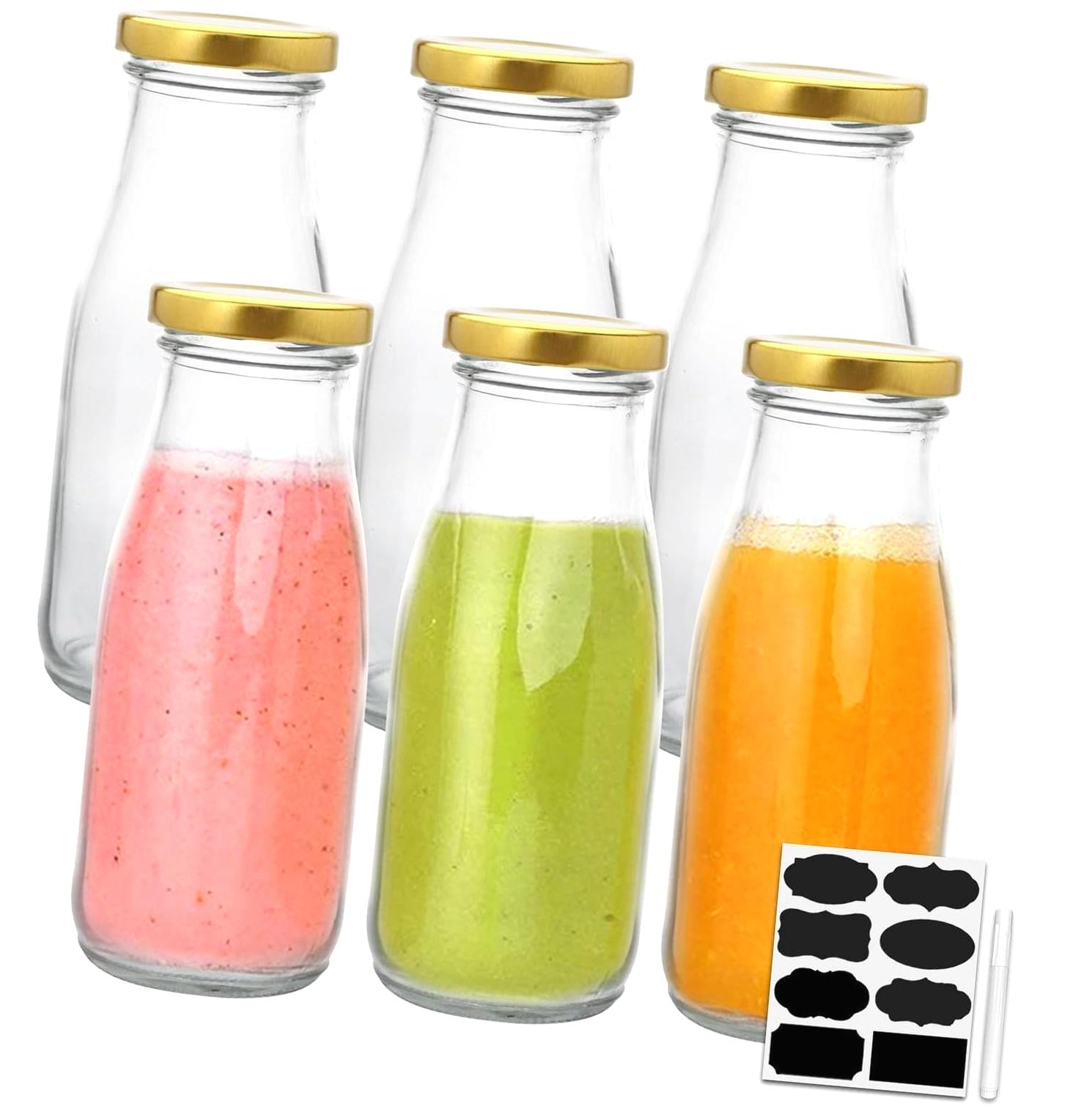 Hyjoy 12 oz Glass Bottles, Clear Glass Milk Bottles with , Breakfast ...