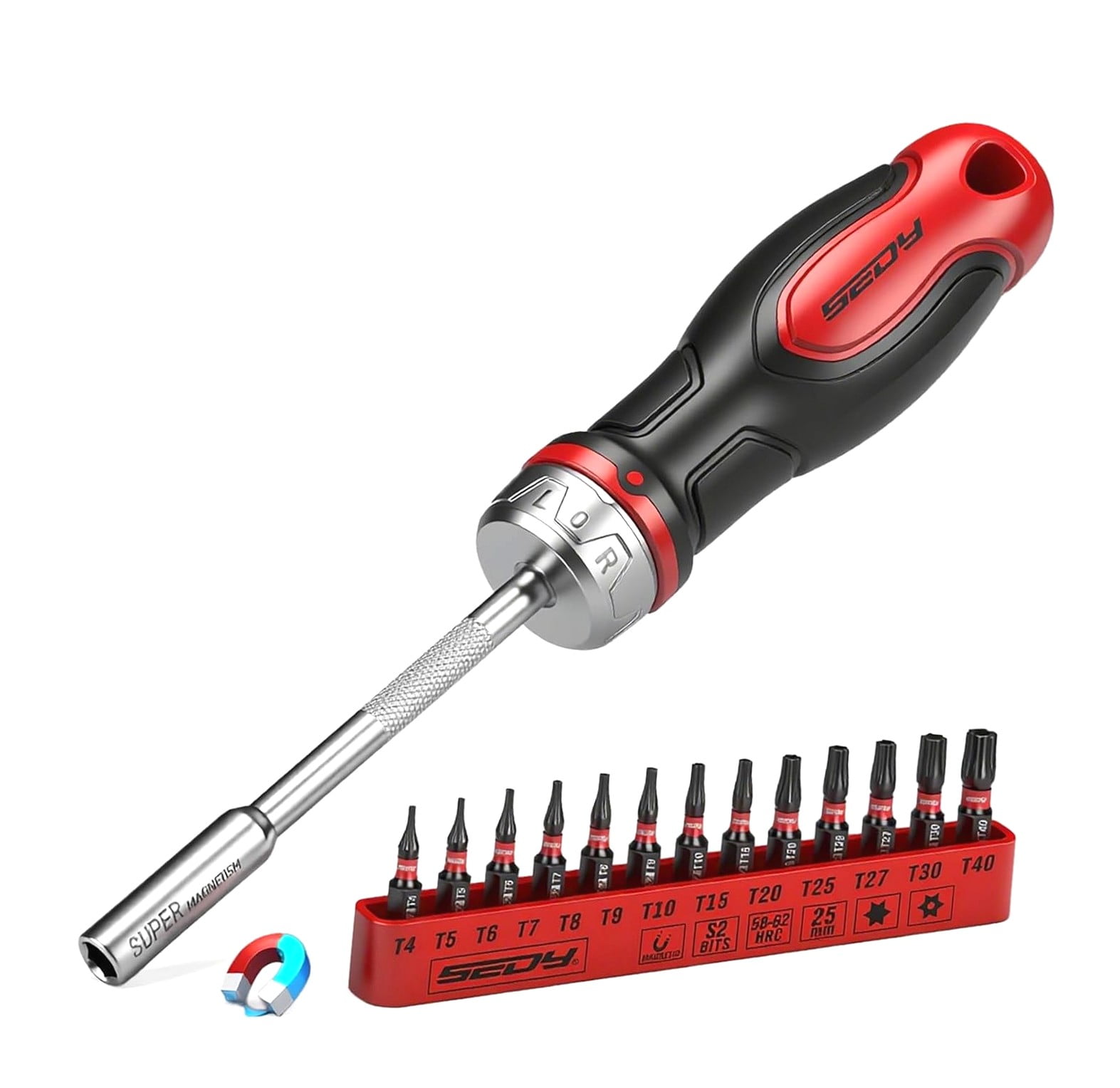 Hyjoy 14-Piece 1/4" Ratcheting Screwdriver Bit Set, T4-T40 Bit Set with ...