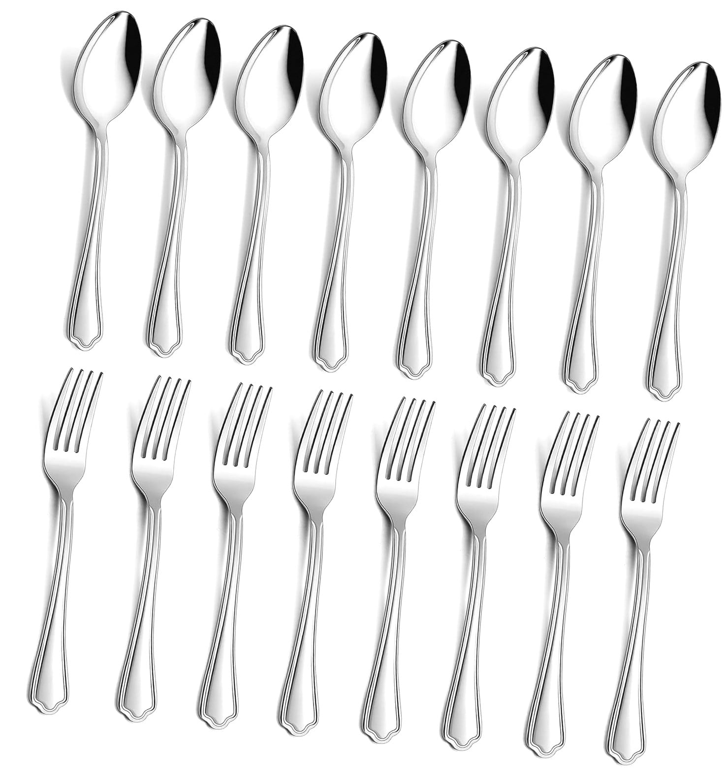 Hyjoy 16-Piece Spoons and Set, Steel Scalloped 8 Dinner and 8 Dinner ...