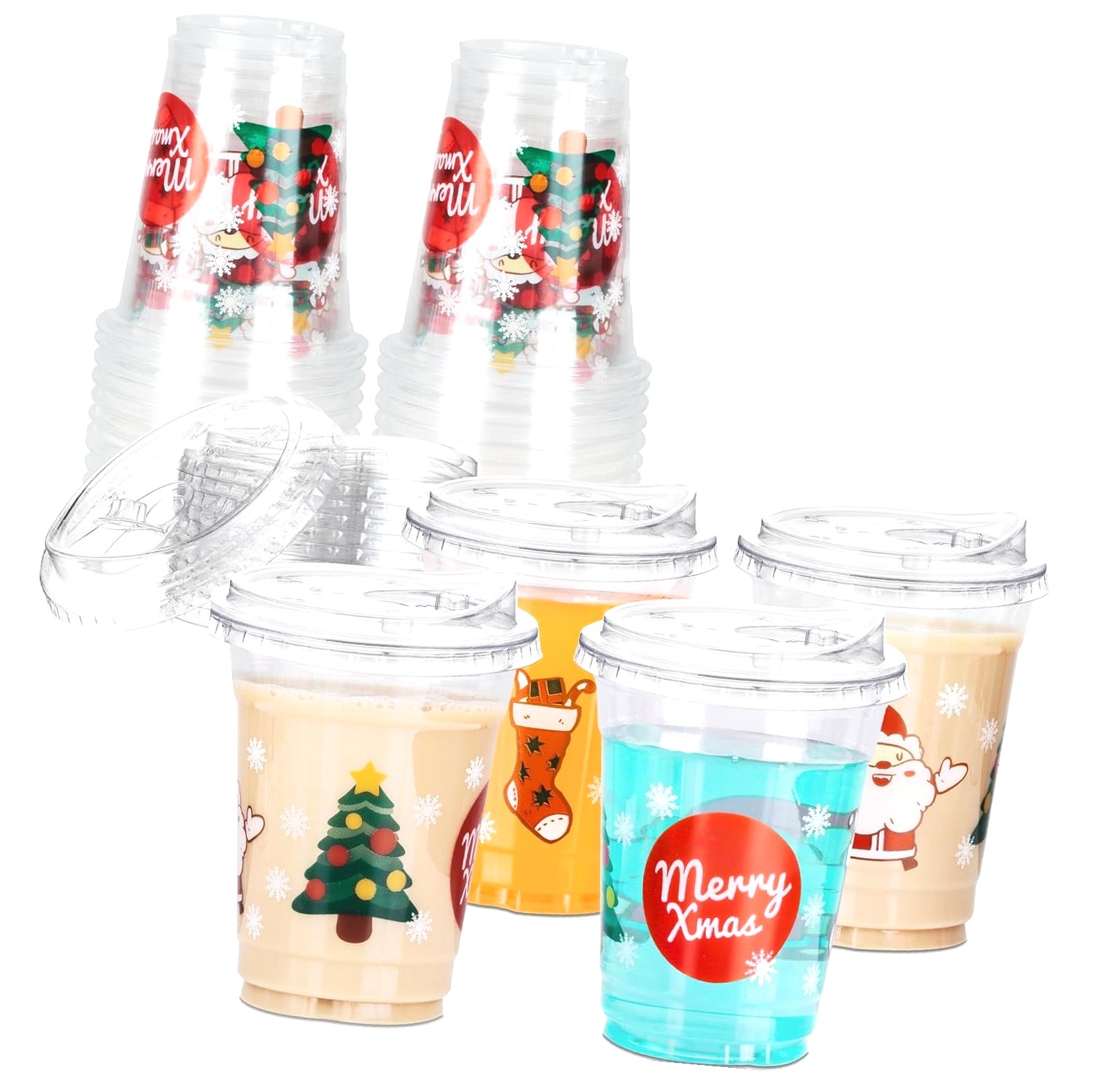 Hyjoy 16 oz Christmas Party Clear Plastic Cups with Strawless-Sip- Sets ...