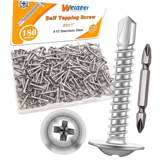 Hyjoy 180pcs #8×1” Self Tapping Screws for Metal Sheet Metal Screws ...