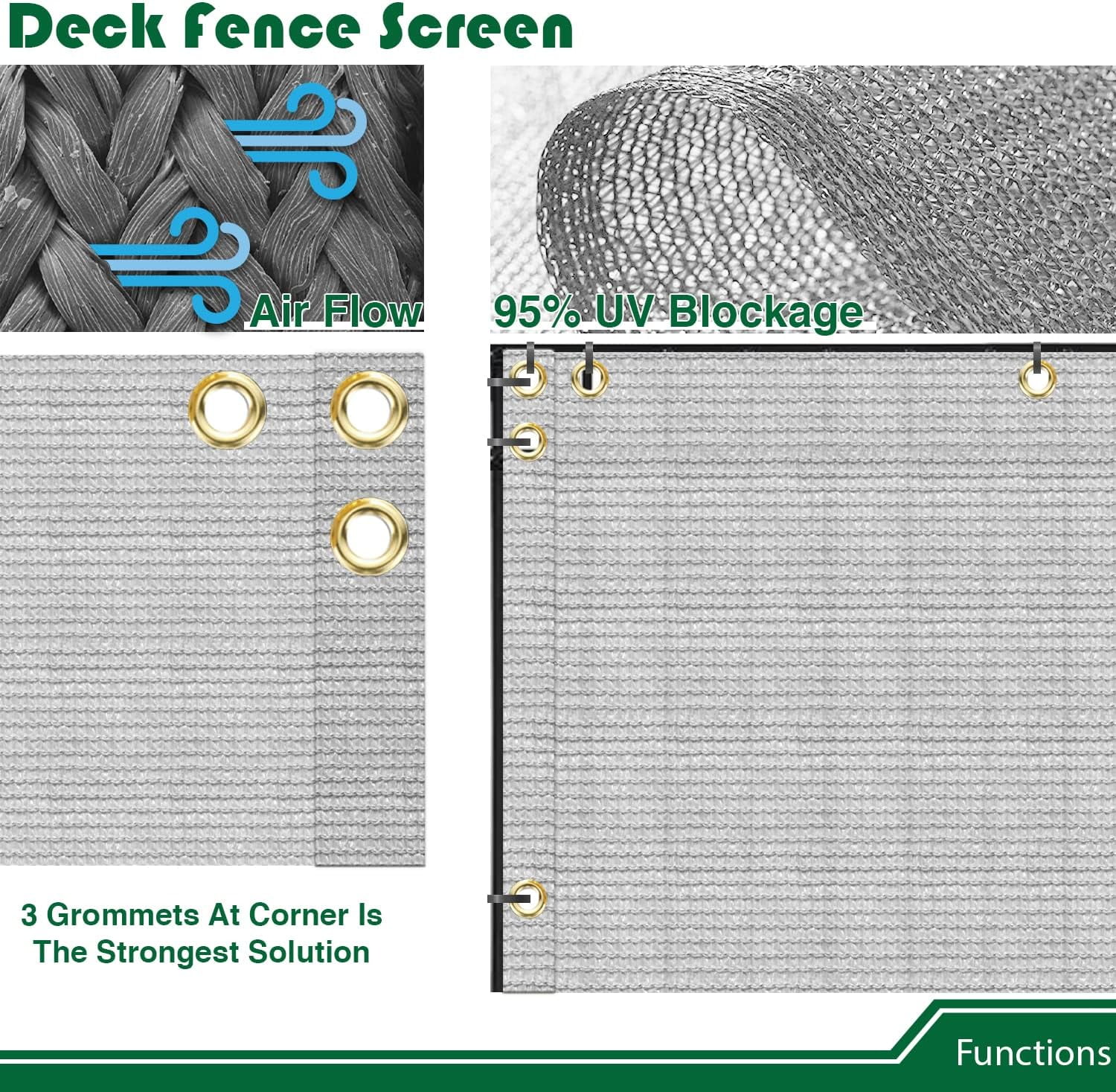 Hyjoy 2.5'x29' Balcony Privacy Screen Panels for Deck Shade Fencing, UV ...