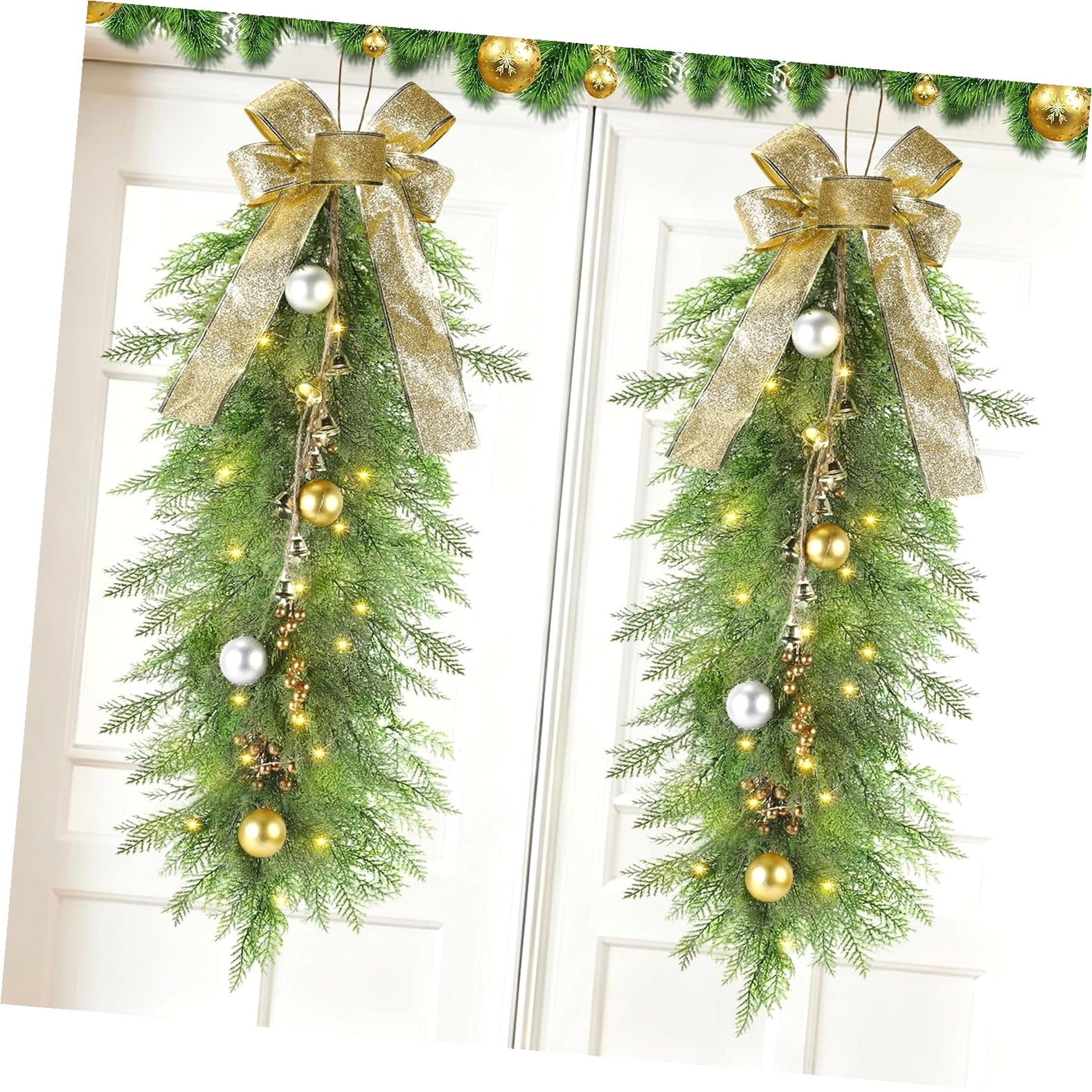 Hyjoy 2 Pack 36 Inch Christmas Teardrop Swags with Lights Large ...