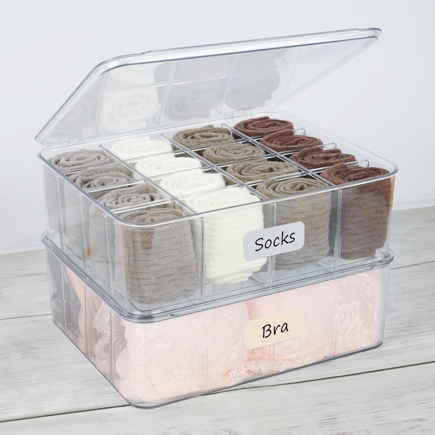 Hyjoy 2-Pack Acrylic Sock and Organizer with Blank Label, Clear Plastic ...