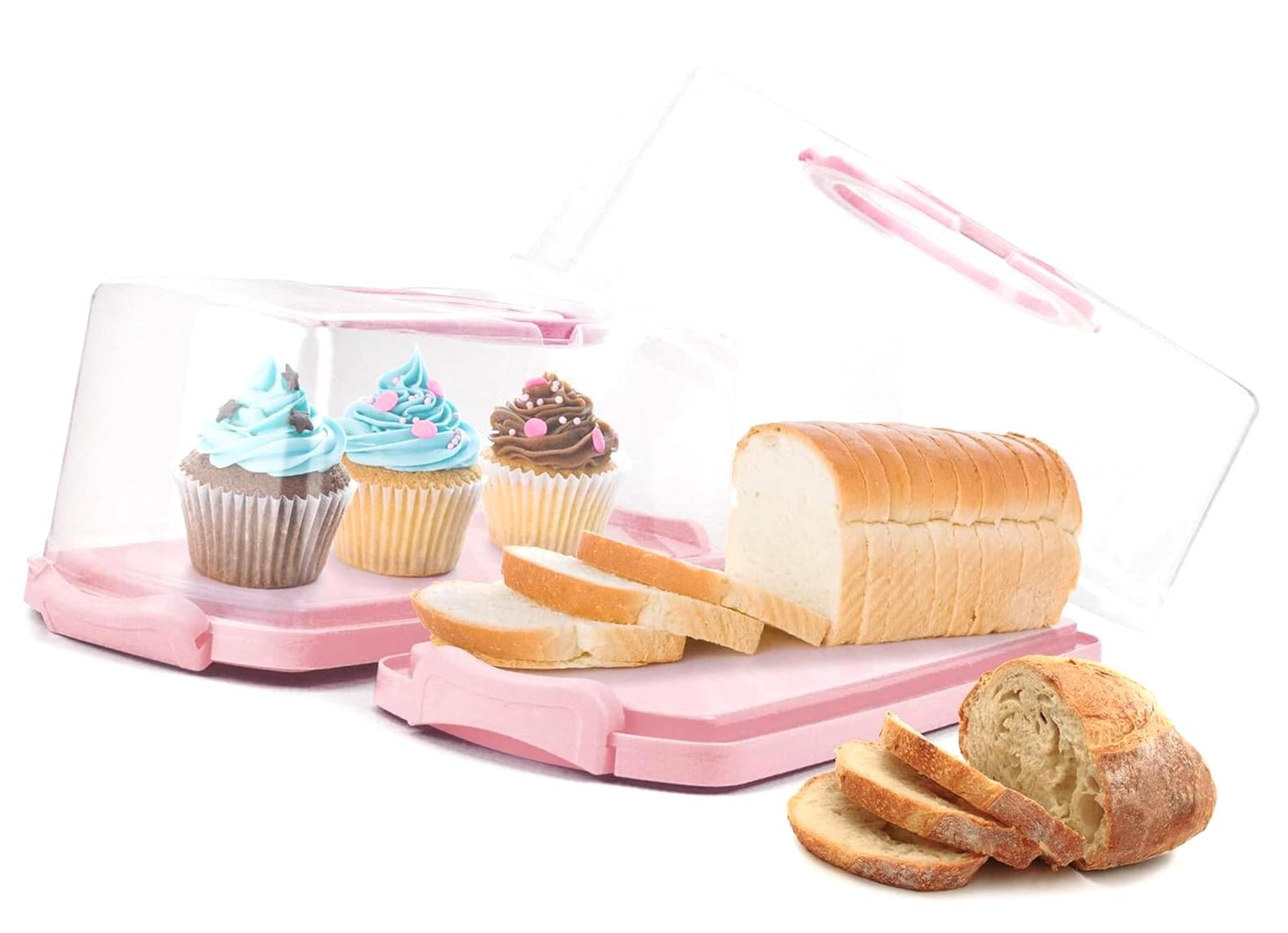 Hyjoy 2-Pack Plastic Rectangular Bread Box with Clear Lid, Loaf Cake ...