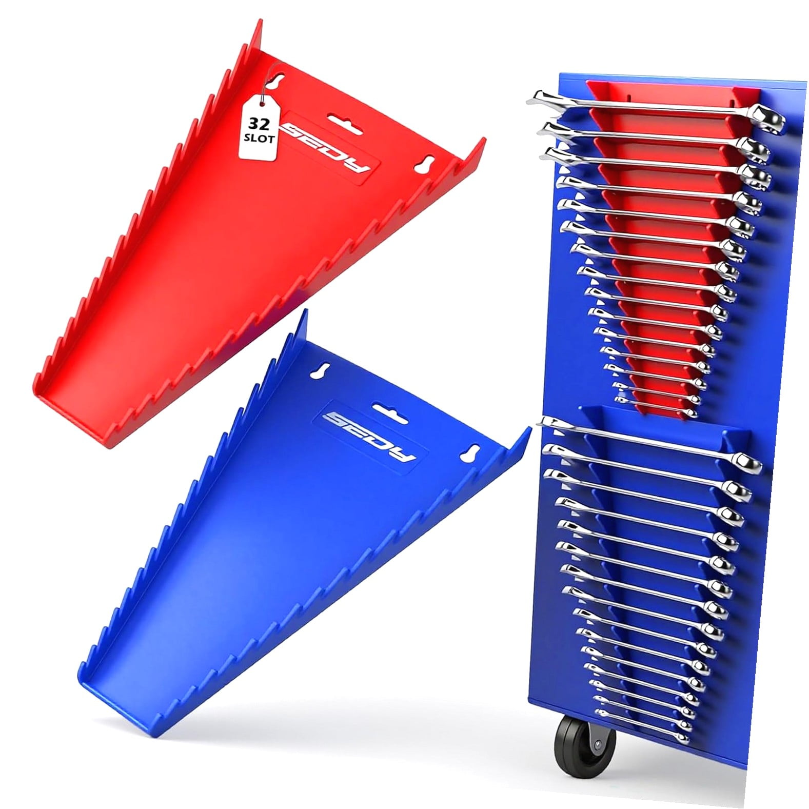 Hyjoy 2-Pack Wrench Organizer, 32-Slot Wrench Rack Holder Trays for ...