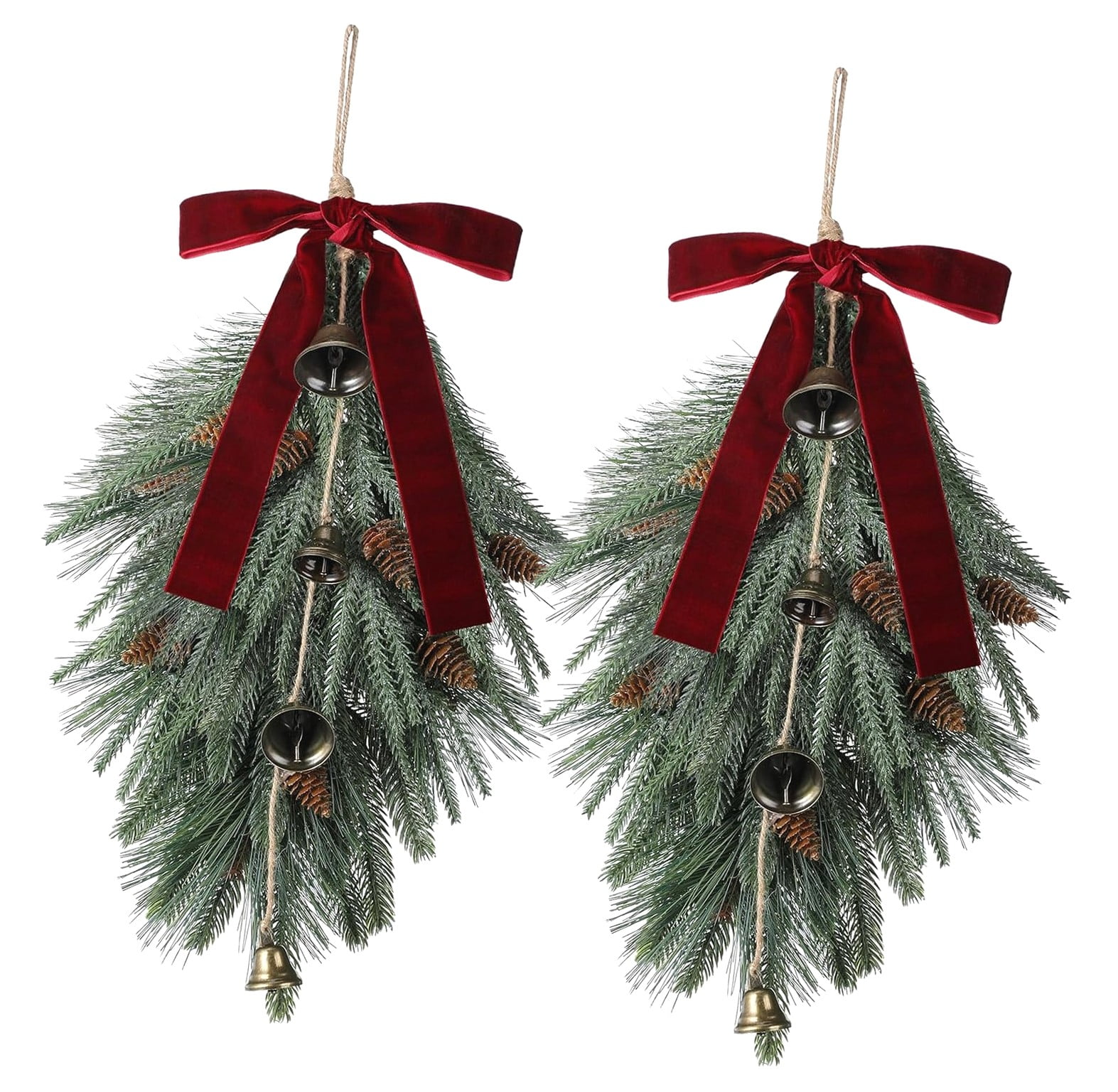 Hyjoy 2 Pcs 24" Christmas Teardrop Door Teardrop Wreath Artificial ...