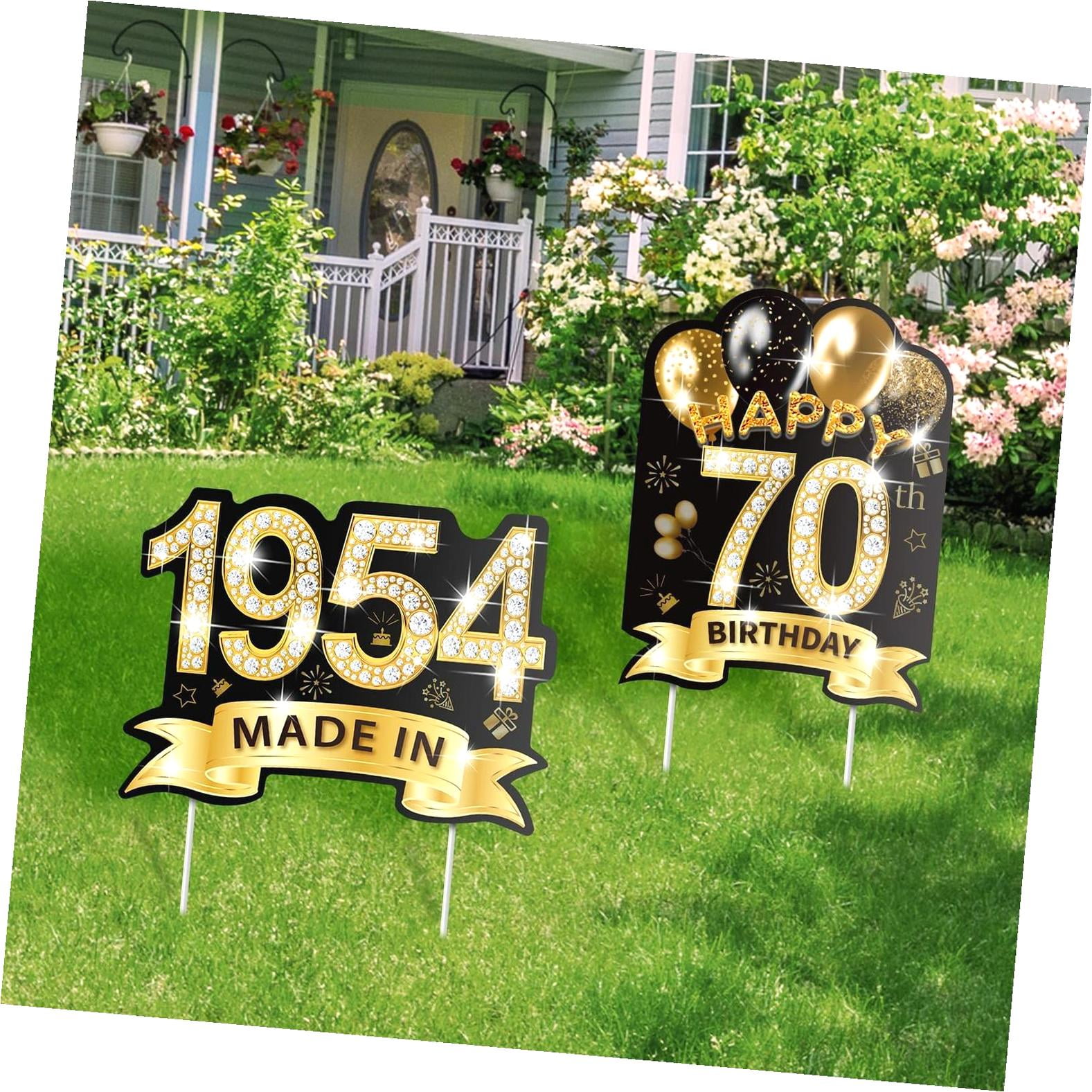 Hyjoy 2-Piece 70th Birthday Yard Sign Set with Stakes, 16" Happy 70th ...