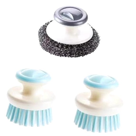 Hyjoy 2-Piece Steel Scrubber with Handle and 1-Piece Dish Scrubber, Pot ...