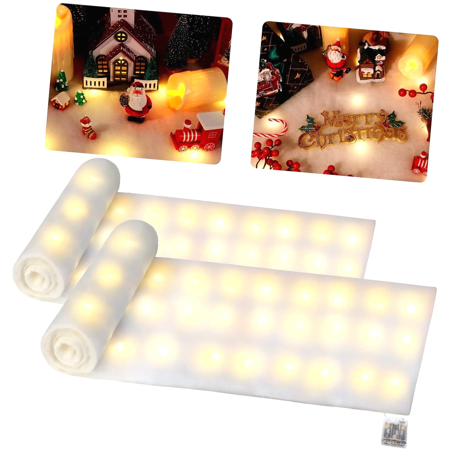Hyjoy 2 Sets Christmas Fake Snow Blanket Roll with Lights, 70 .7 Inches ...