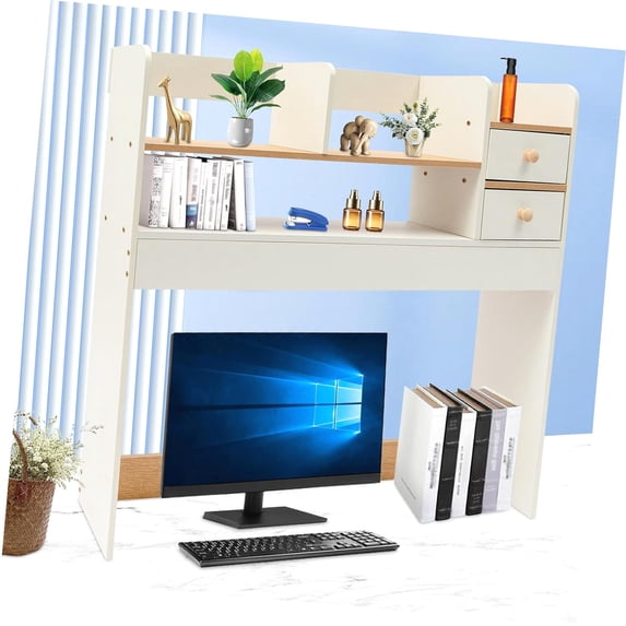 Hyjoy 2-Tier Desktop Bookshelf, Bookshelf Featuring 2 Drawers, Desktop ...