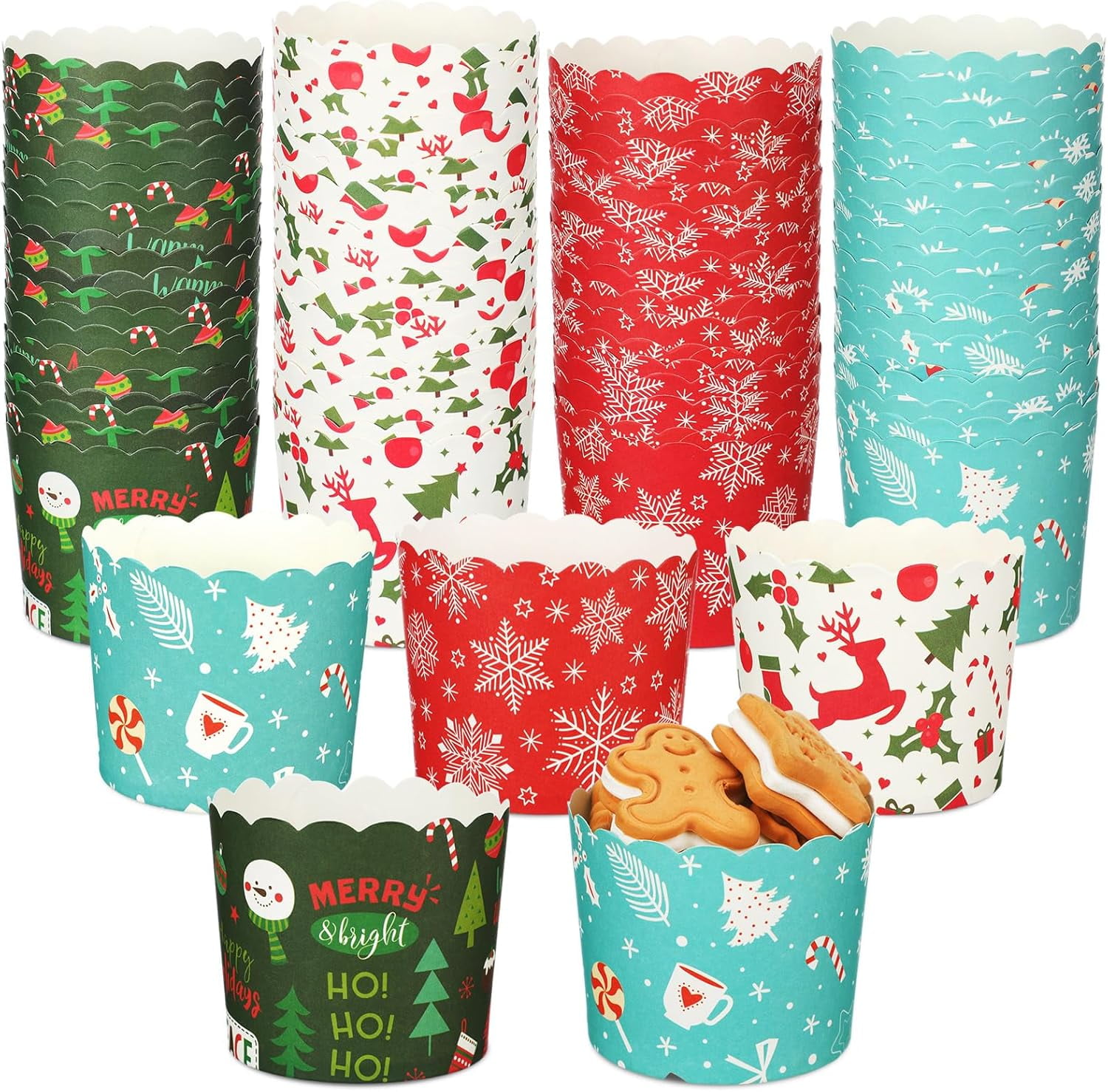 Hyjoy 200 Pcs 6 oz Muffin Cupcakes Christmas Baking Paper Cups ...