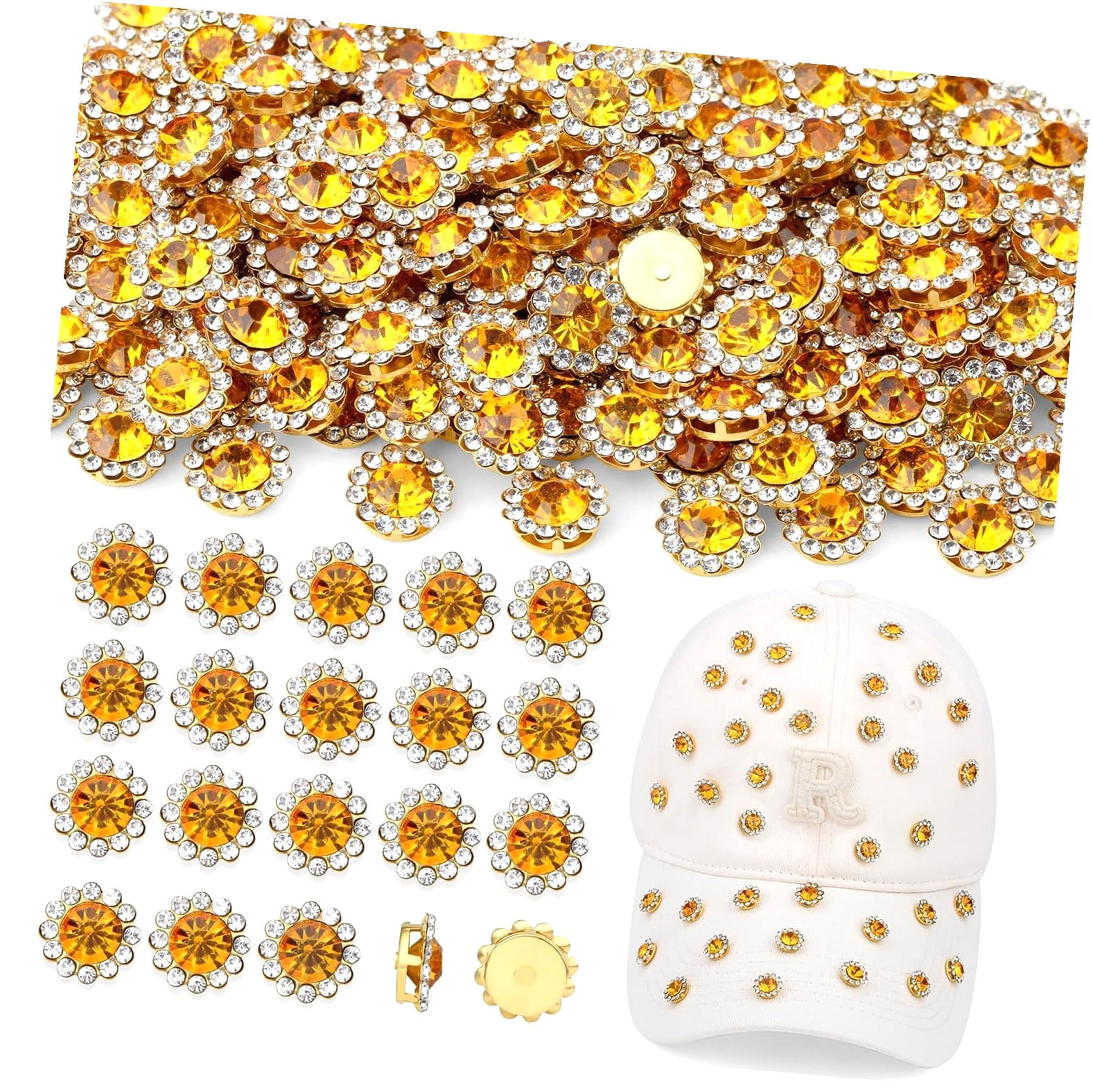 Hyjoy 200-Piece Golden Yellow Sew- Rhinestones with Claw 12MM Metal ...