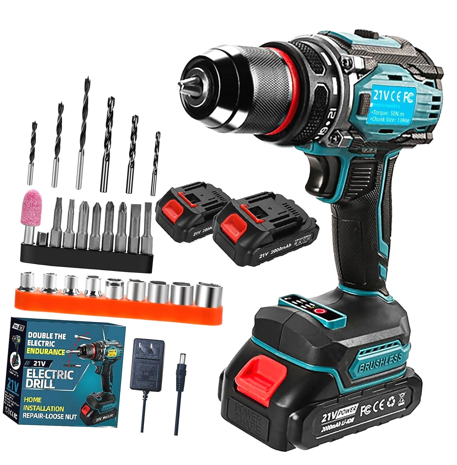 Hyjoy 21V Cordless Drill/Driver Set, Electric Drill Set with 2 Battery ...