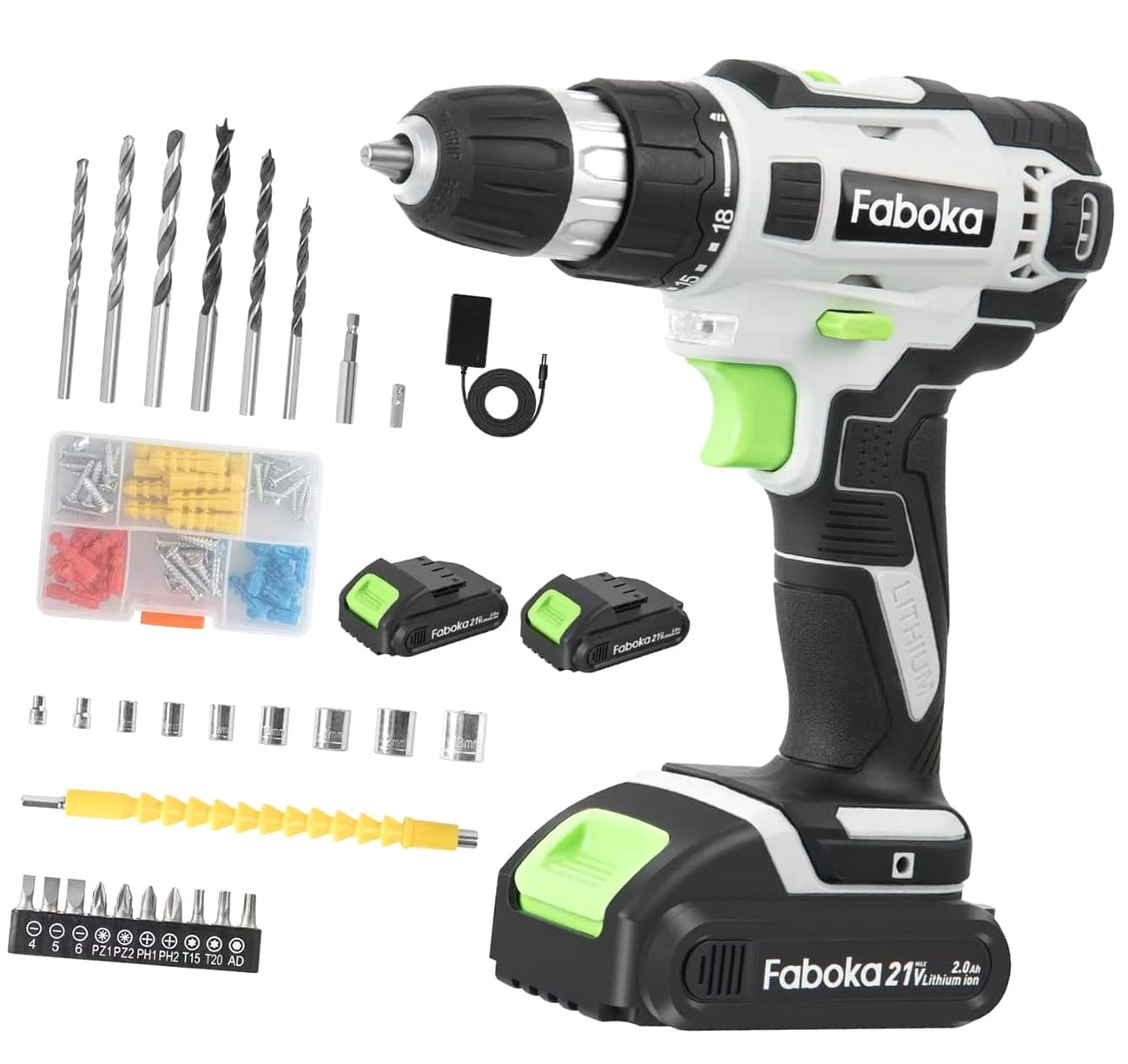Hyjoy 21V Cordless Drill Set, Drills Kit with 2.0Ah Battery and ...