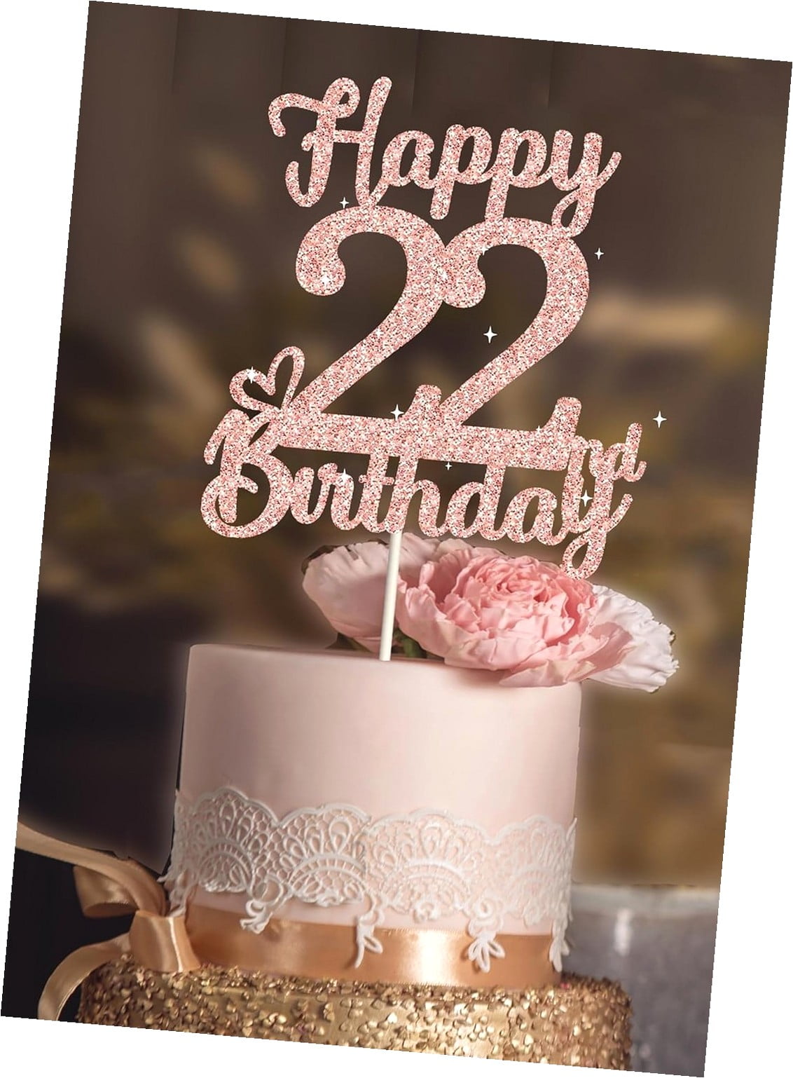 Hyjoy 22 Birthday Cake Toppers-Rose Glitter, Happy 22nd Cake ...