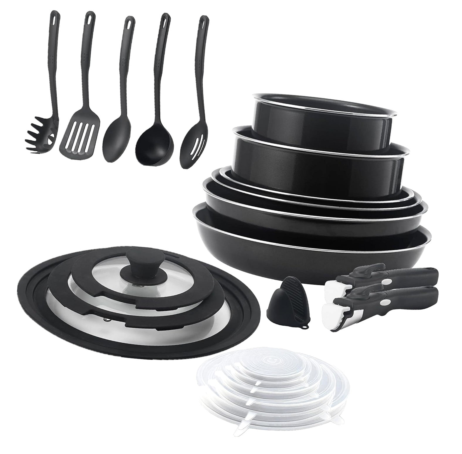 Hyjoy 23 Pieces Non-Stick Cookware Set, Stackable Pans and Pots Set with Removable Handles ...