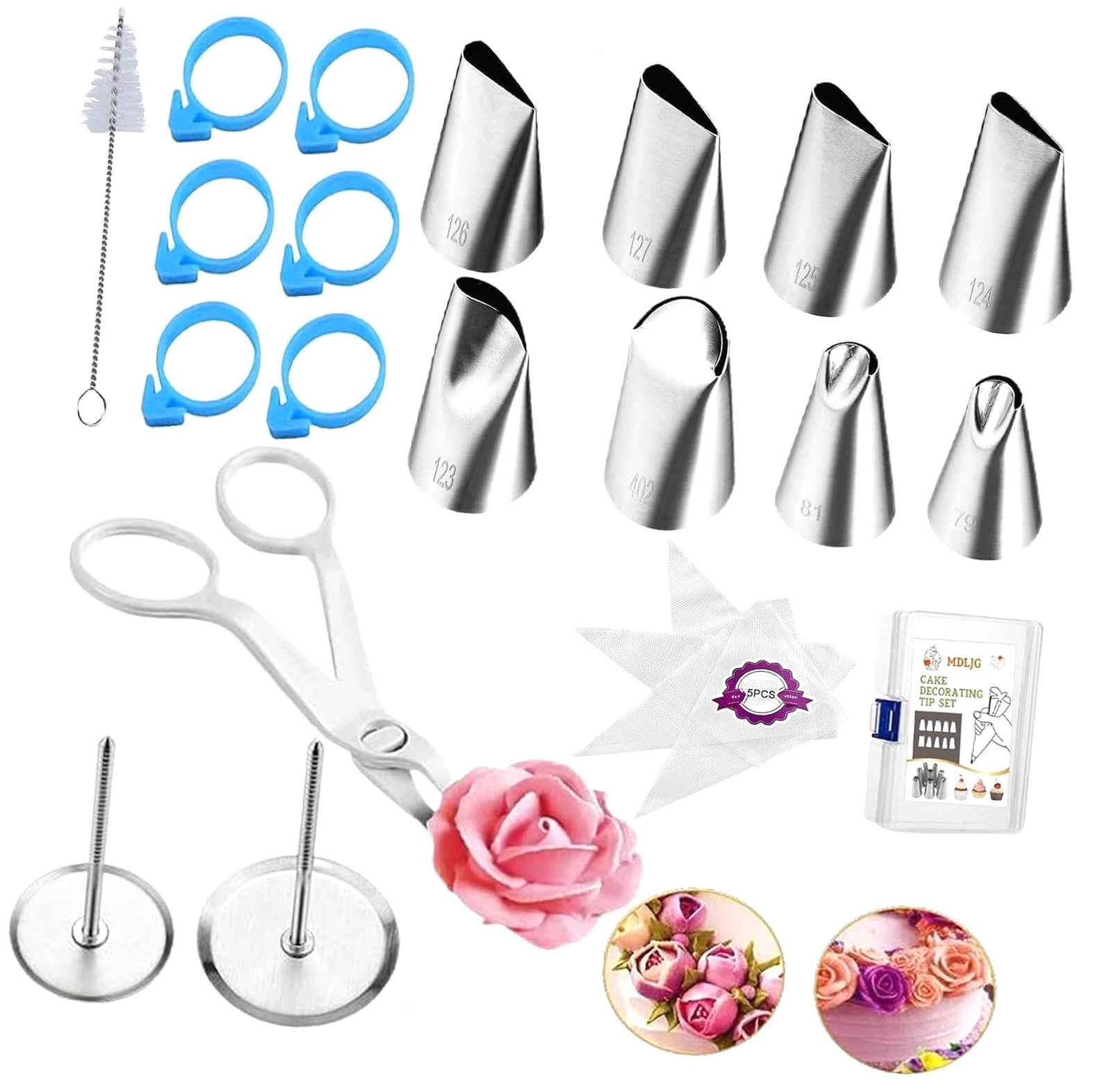 Hyjoy 23 pcs Icing Piping Tips (with 8 rose piping tips, 2 Nails, 1 ...