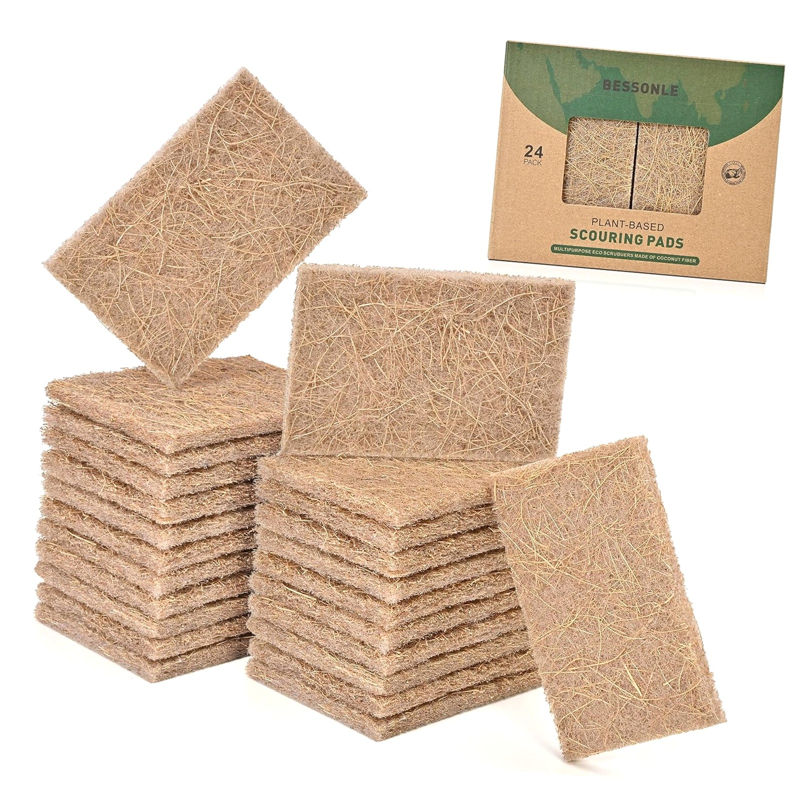 Hyjoy 24 Pack Scrub Kitchen Sponges - Coconut Husk Non Abrasive ...