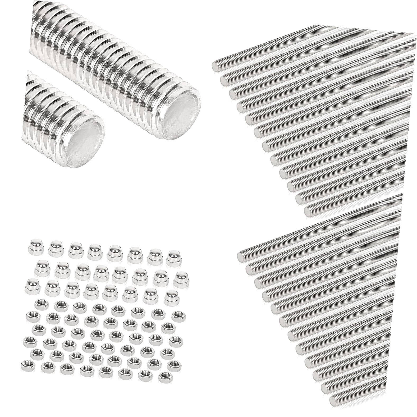 Hyjoy 24 Pieces 304 Steel M6 Fully Threaded Rod, 10" (255mm) Length ...