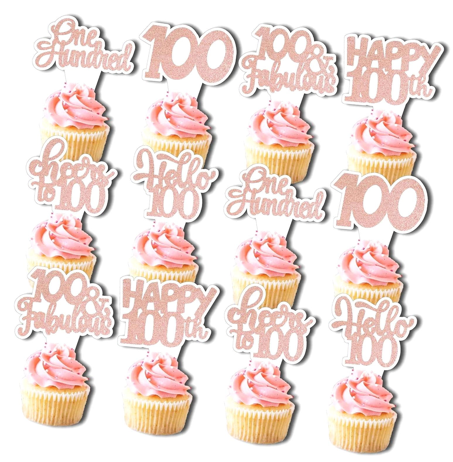 Hyjoy 24pcs 100th Birthday Cupcake Toppers Glitter Picks Celebrating ...