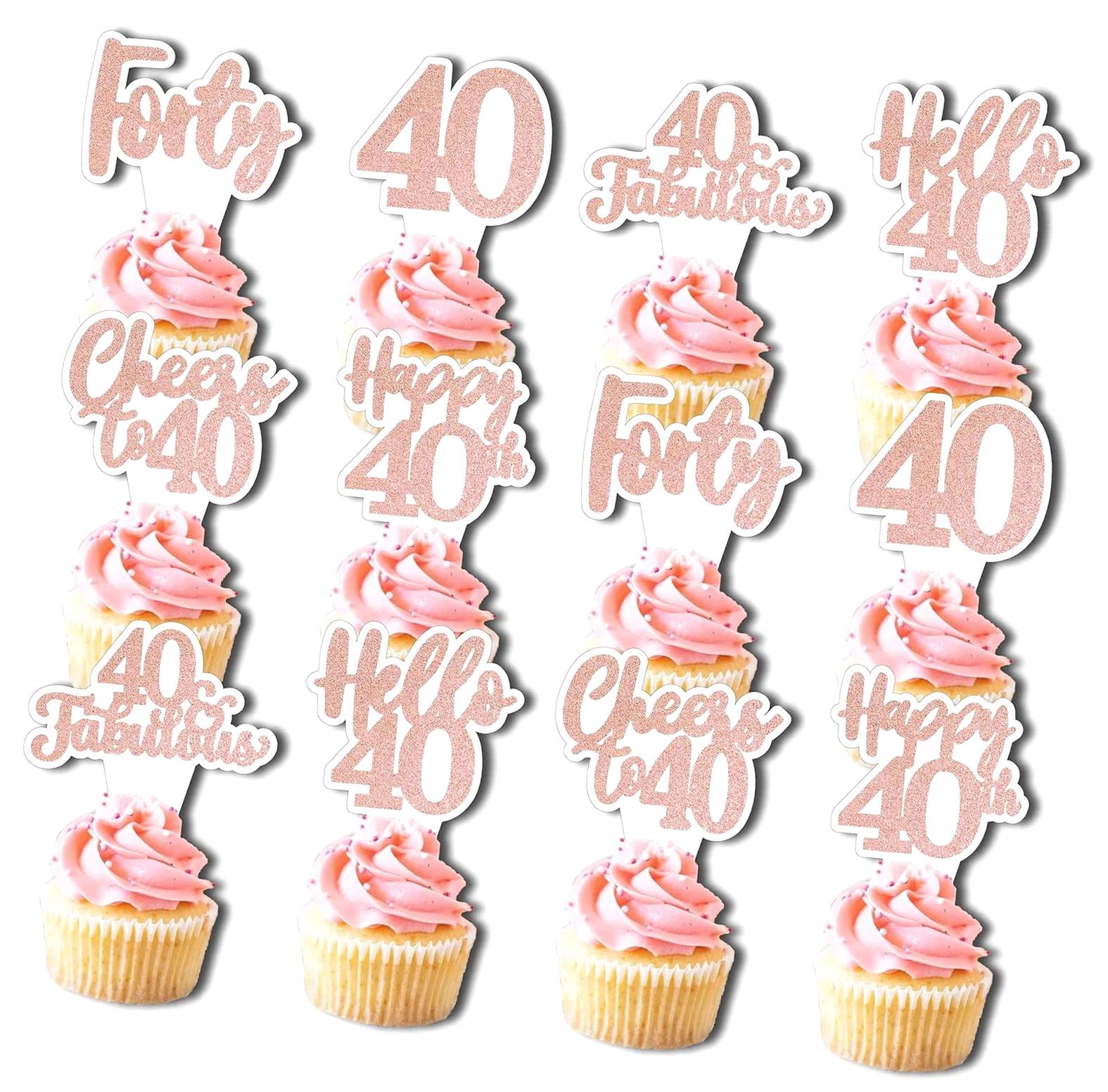 Hyjoy 24pcs 40th Birthday Decorations for Women Glitter Rose Cupcake ...