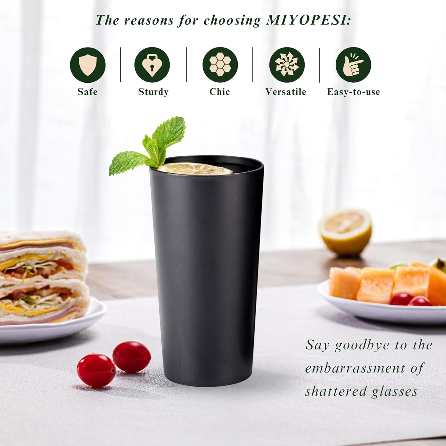 Hyjoy 26oz Stackable Plastic Water Tumblers (Set of 8), Shatter ...