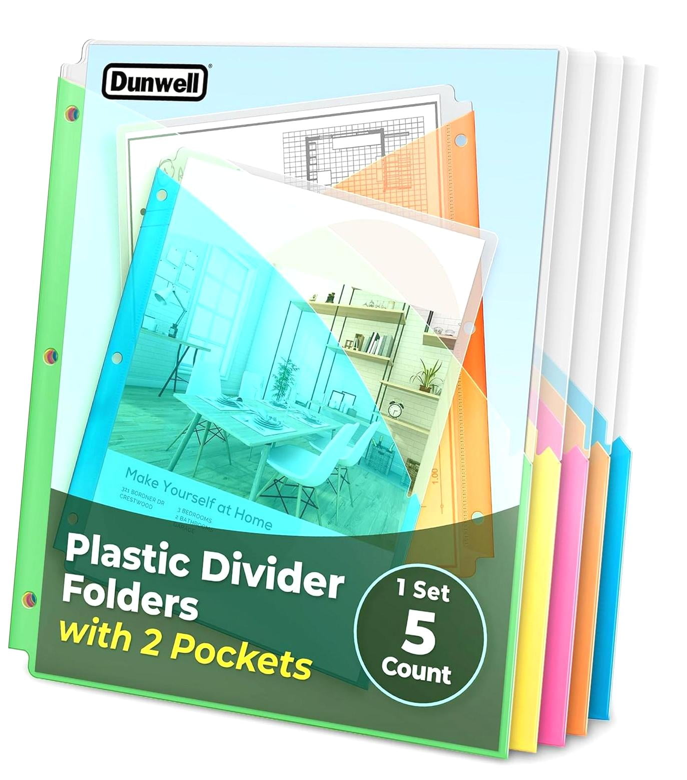 Hyjoy 3- Binder Pockets (1 Pack, 5 Pieces) Tabless, Plastic Slash File ...