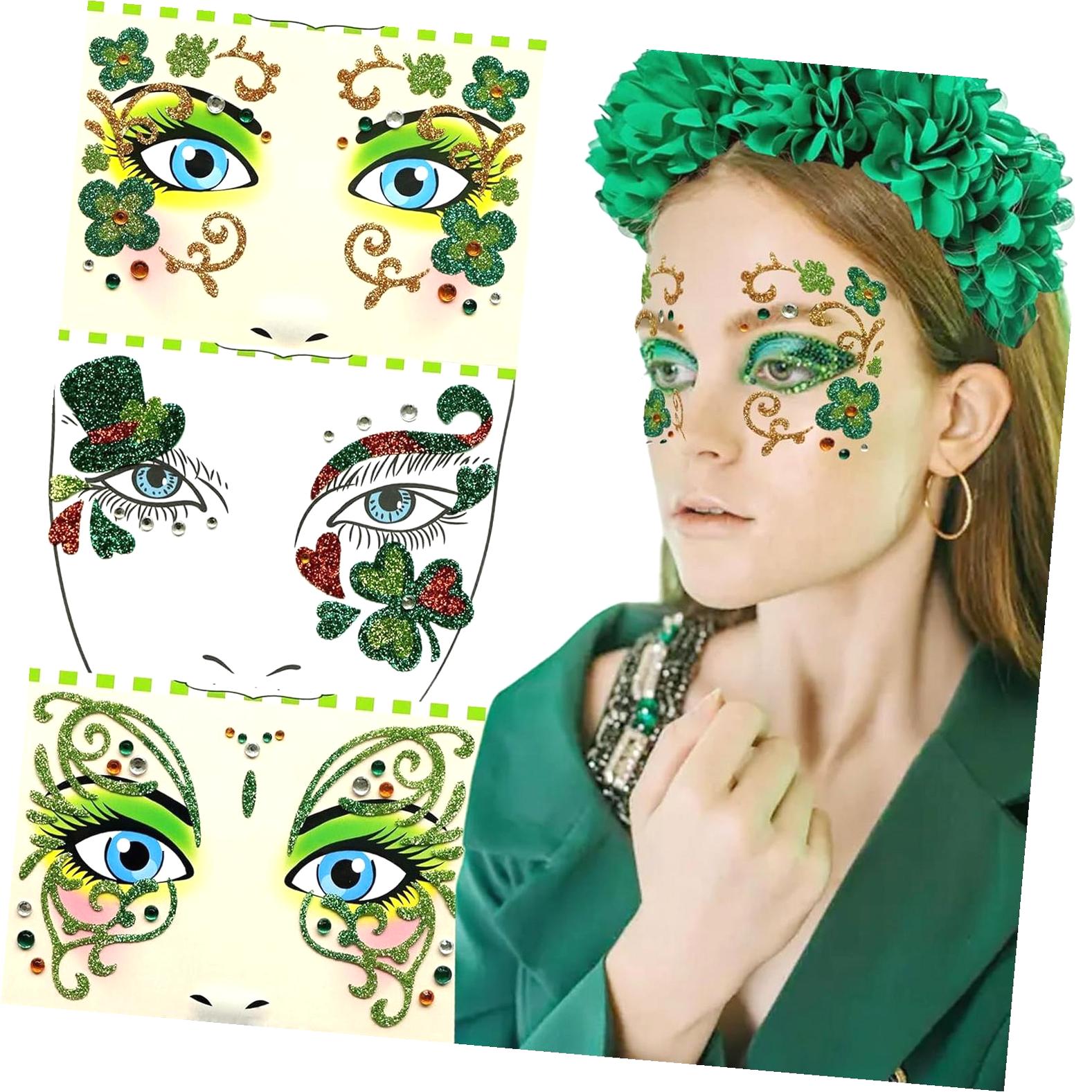 Hyjoy 3 Pack 's Day Face Gems - Glitter Shamrock & Butterfly Stickers ...