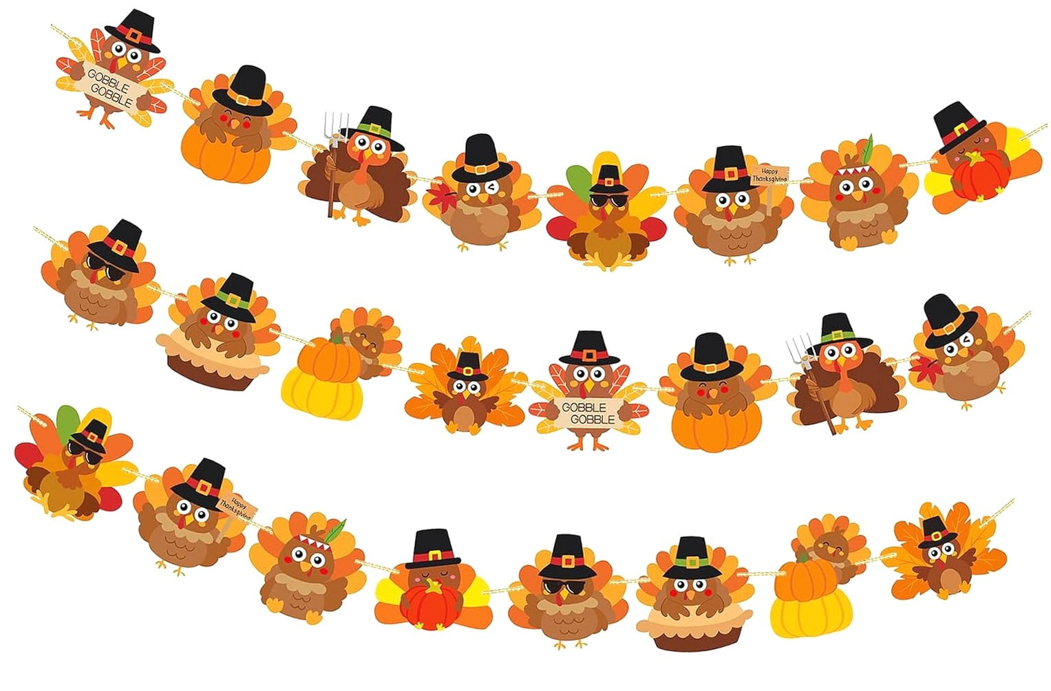 Hyjoy 3 Packs Turkey Garland Banners for Thanksgiving Decorations ...
