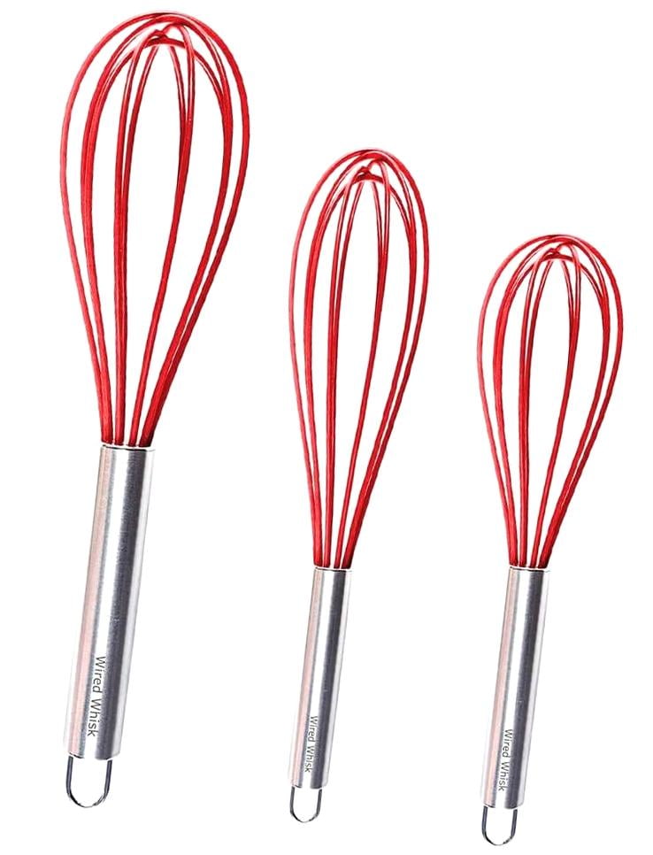 Hyjoy 3 Piece Silicone Whisk Set - Stainless Steel & Silicone for ...