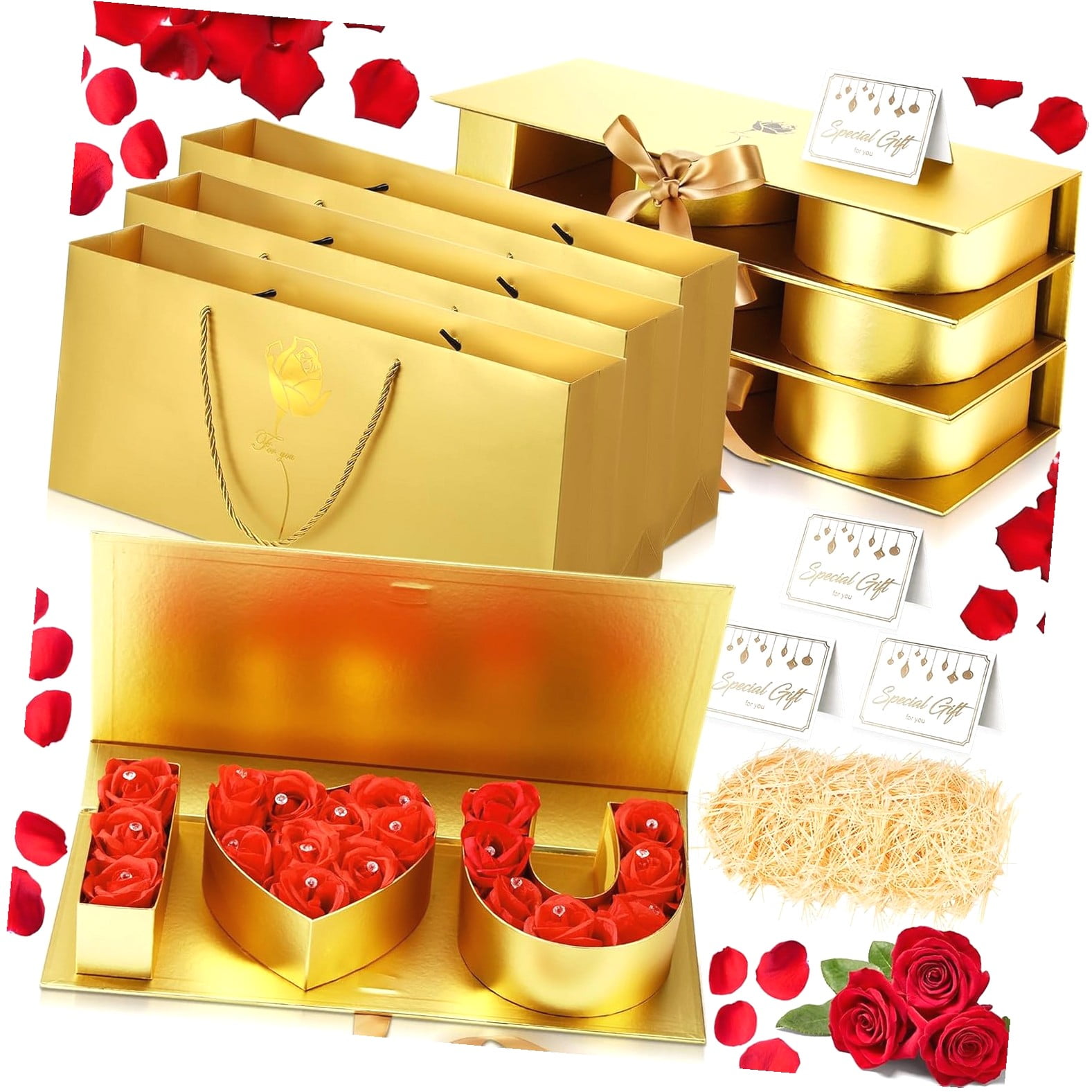 Hyjoy 3 Set Love You Box Cardboard 3 Fillable Box 3 Bags 3 Raffia Paper ...