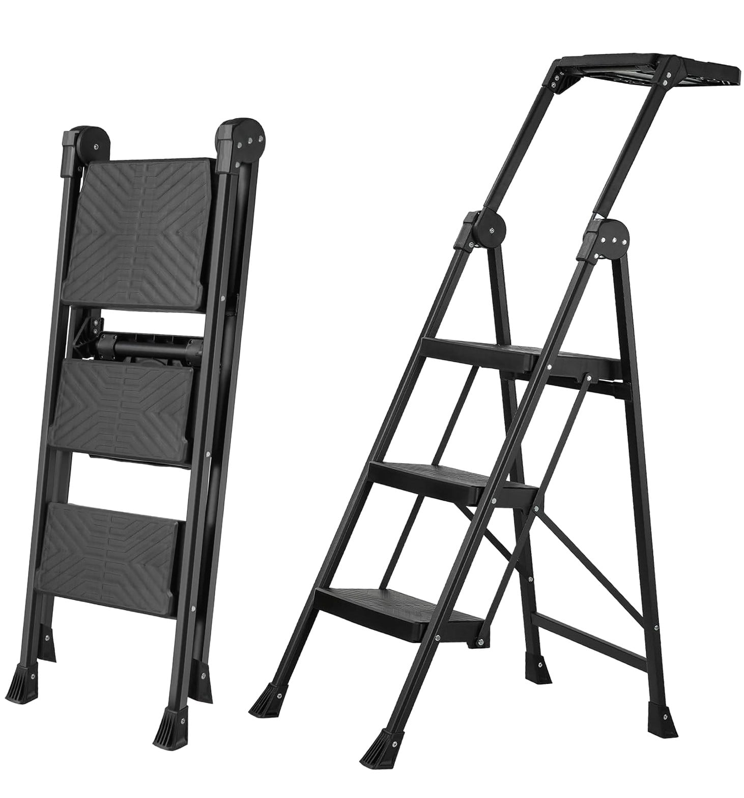 Hyjoy 3 Step Ladder, Foldable Handrail Tray Stool Ladders with Anti ...