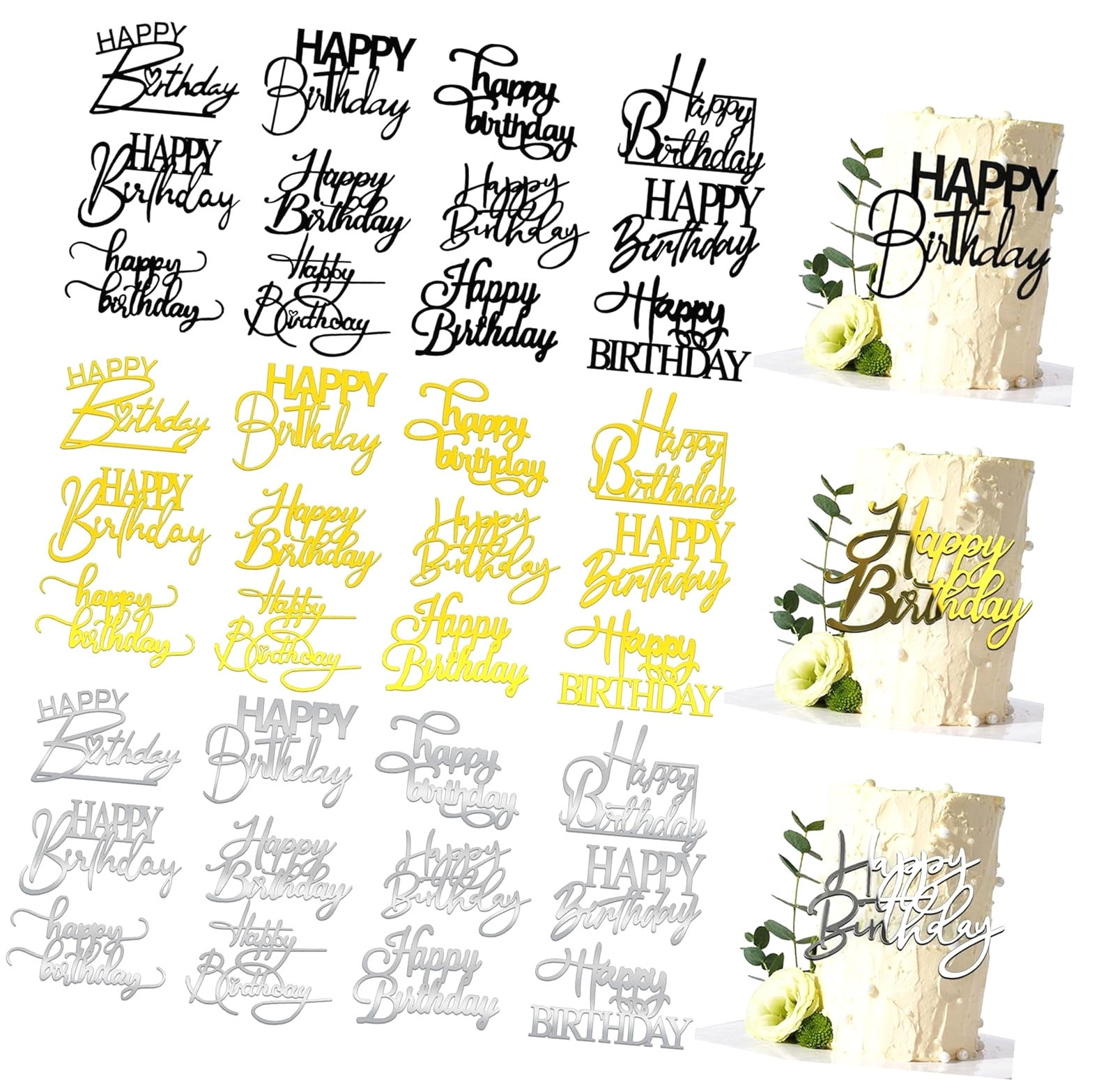 Hyjoy 36 PCS Cake Toppers Mirror Acrylic Cake Topper Side Cake ...