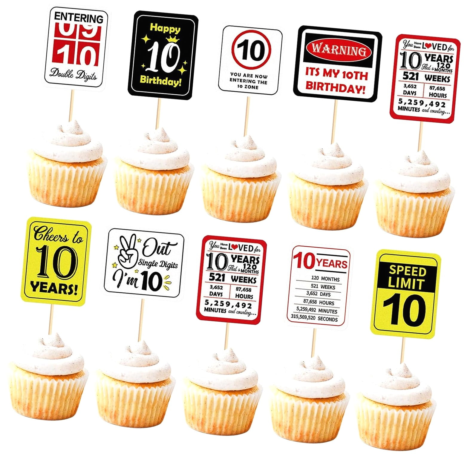Hyjoy 36PCS 10th Birthday Cupcake Toppers Cheers to 10 Years Out Single ...