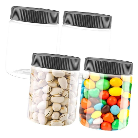 Hyjoy 4-Pack 10 Oz Clear Plastic Jars for Candy, Refillable Kitchen ...